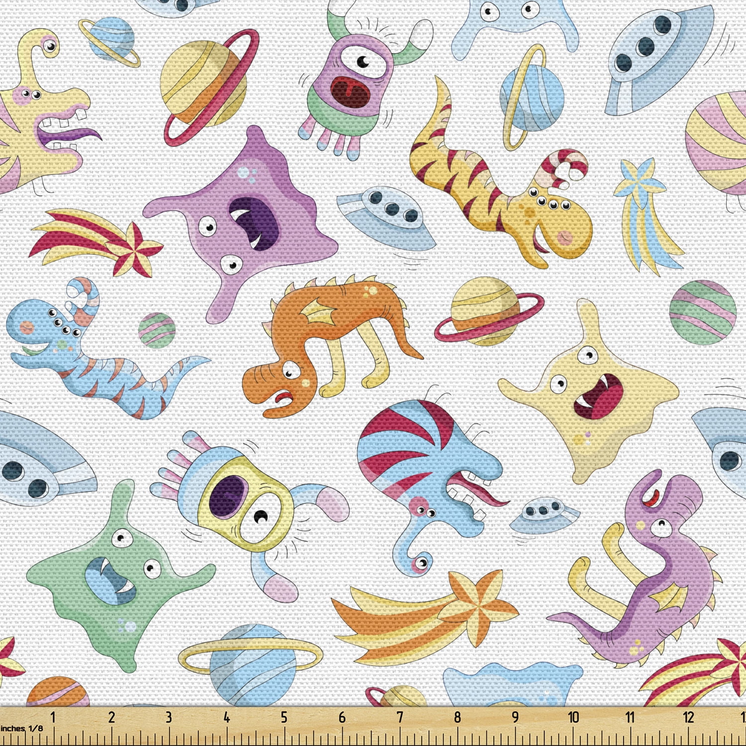 Ambesonne Alien Fabric by the Yard Upholstery, Astronomy Themed Motifs ...