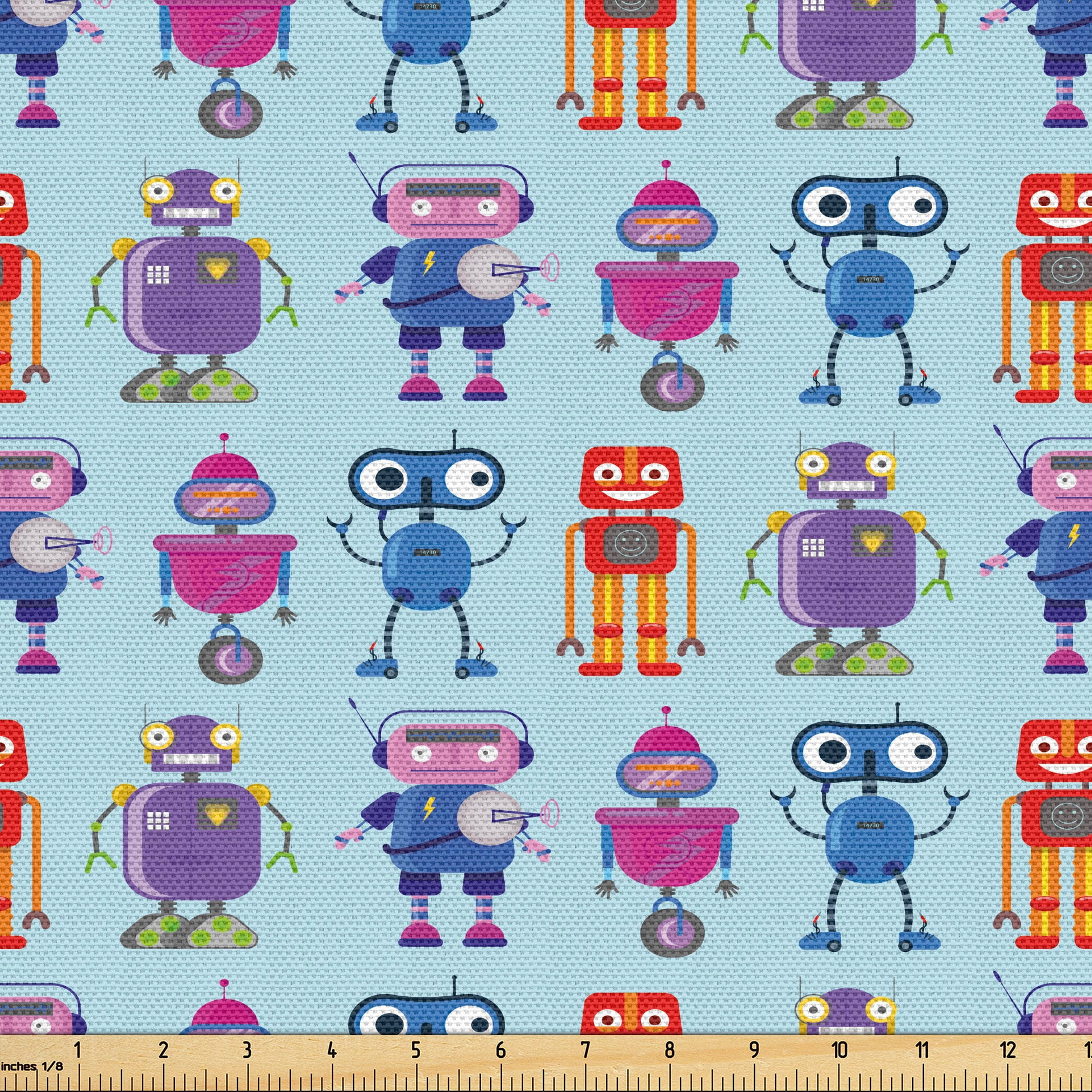 Ambesonne Alien Fabric by the Yard Upholstery, Colorful Robots Funny ...