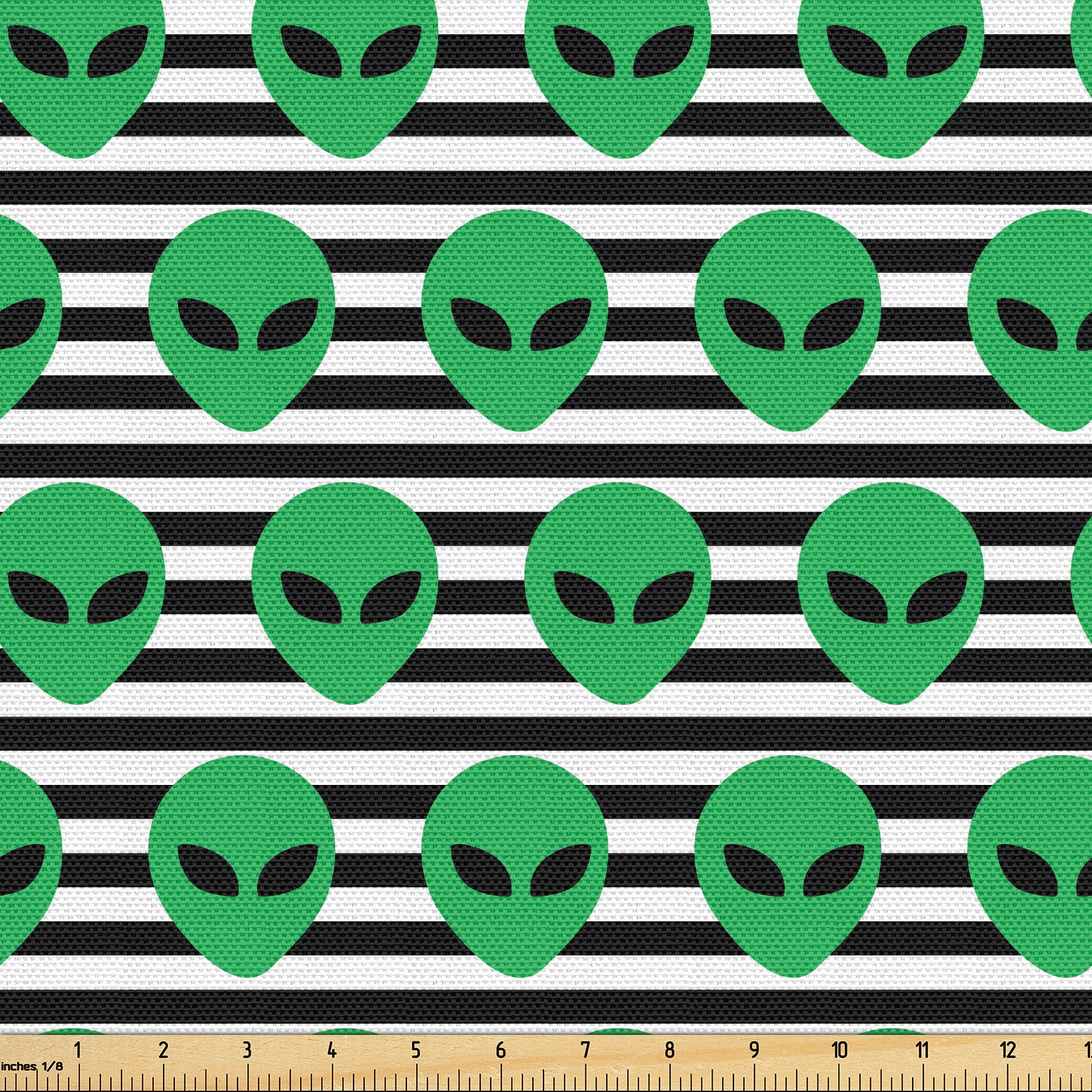 Ambesonne Alien Fabric by the Yard Upholstery, Horizontal Lines Faces ...