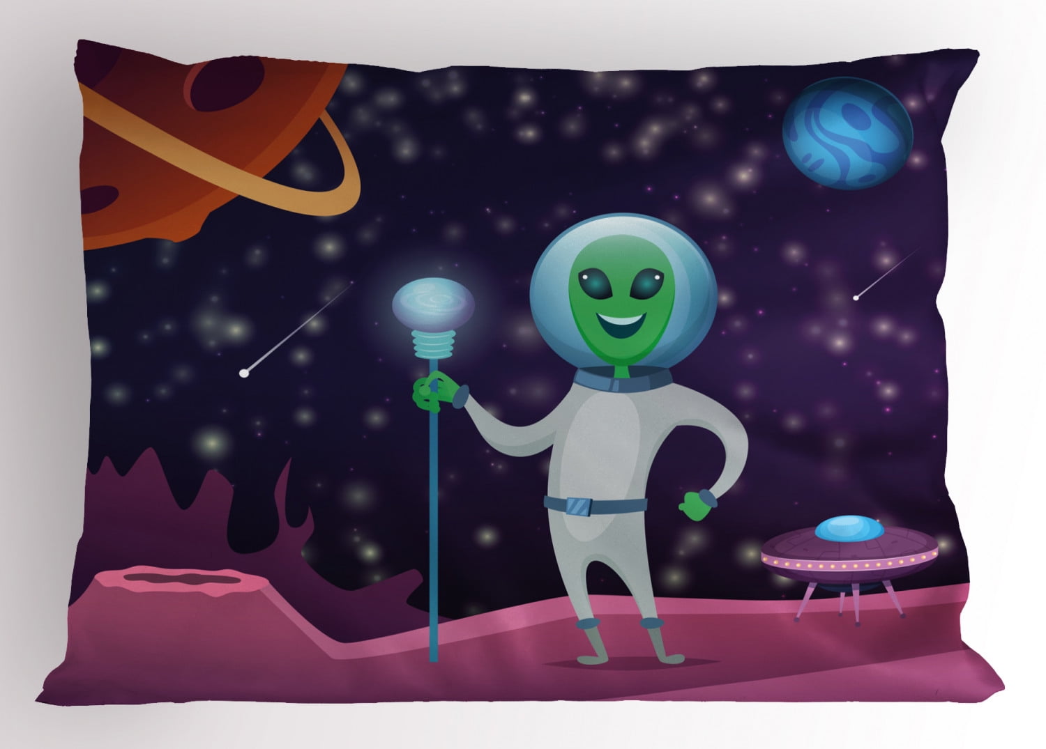 Ambesonne Alien Pillow Sham, Cosmic Space Funny Character, 26" X 20 ...