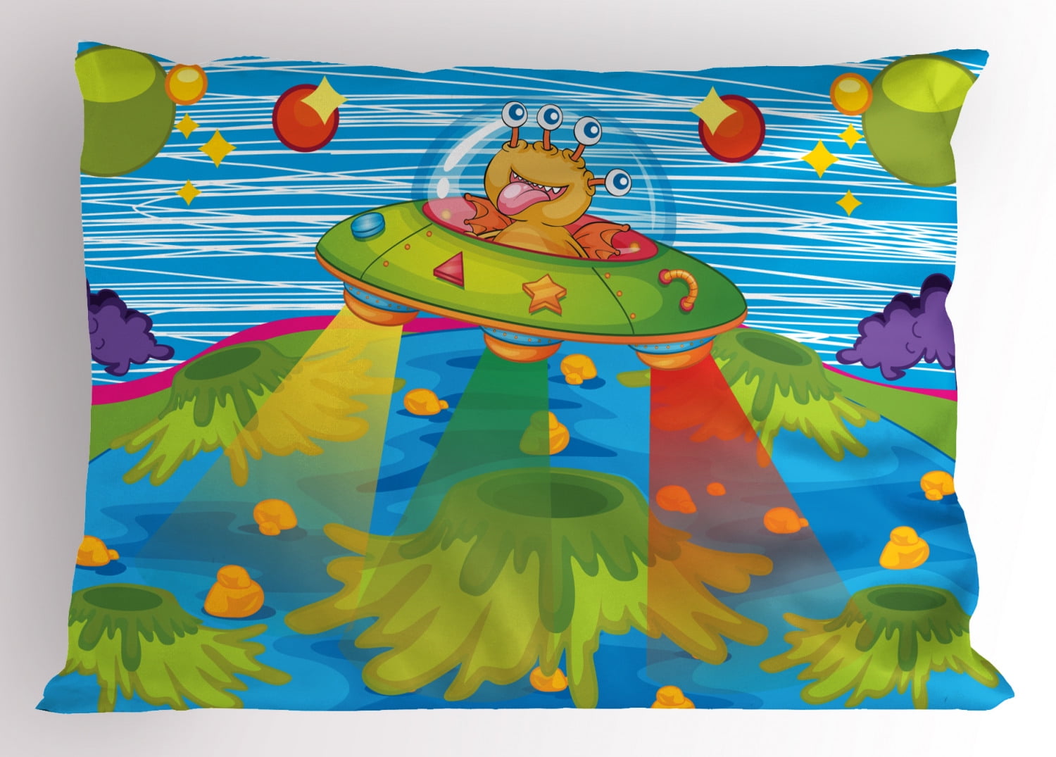 Ambesonne Alien Pillow Sham, Spaceships, 26" X 20", Green Blue ...