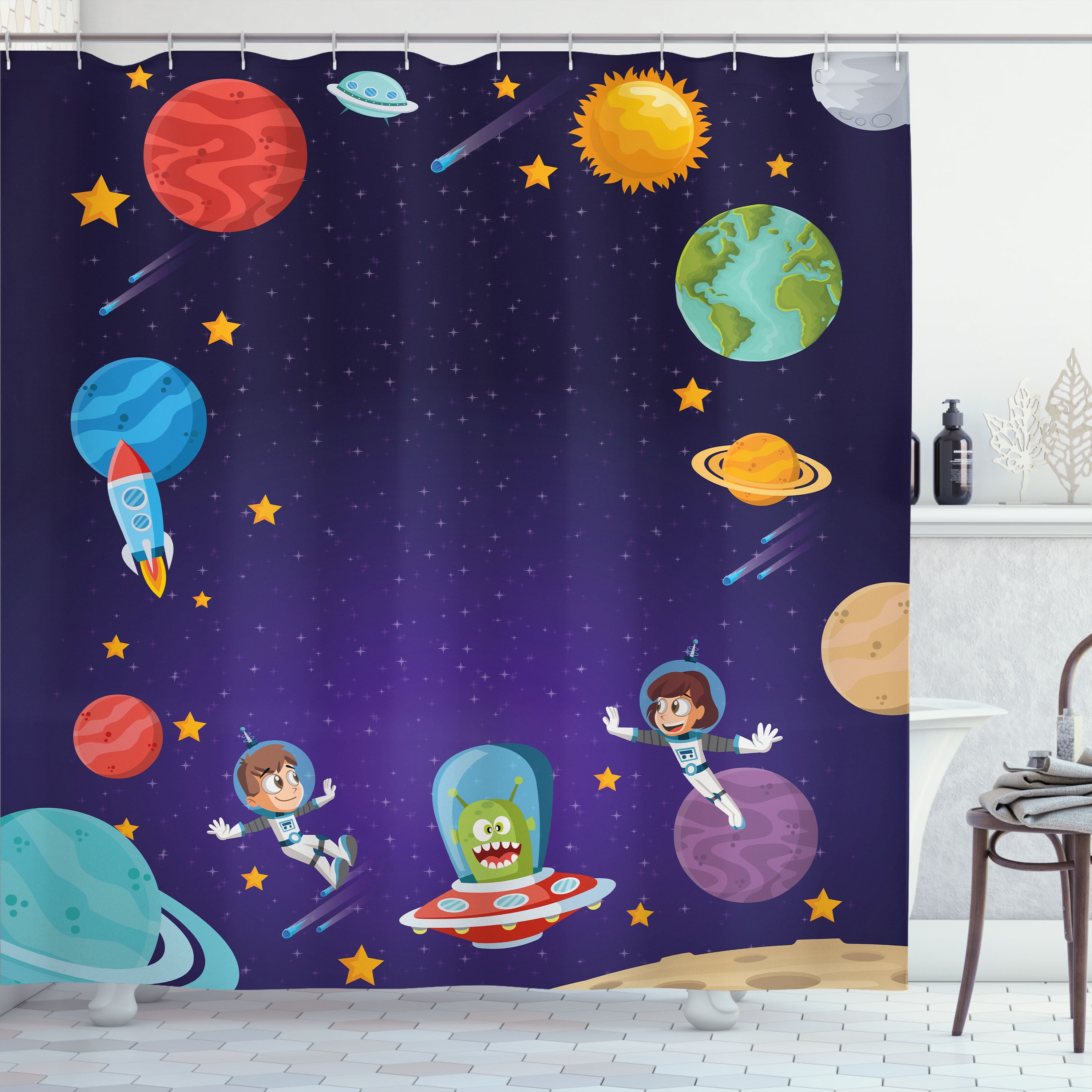 Ambesonne Alien Shower Curtain, Astronaut Outer Space, 69"Wx75"L ...