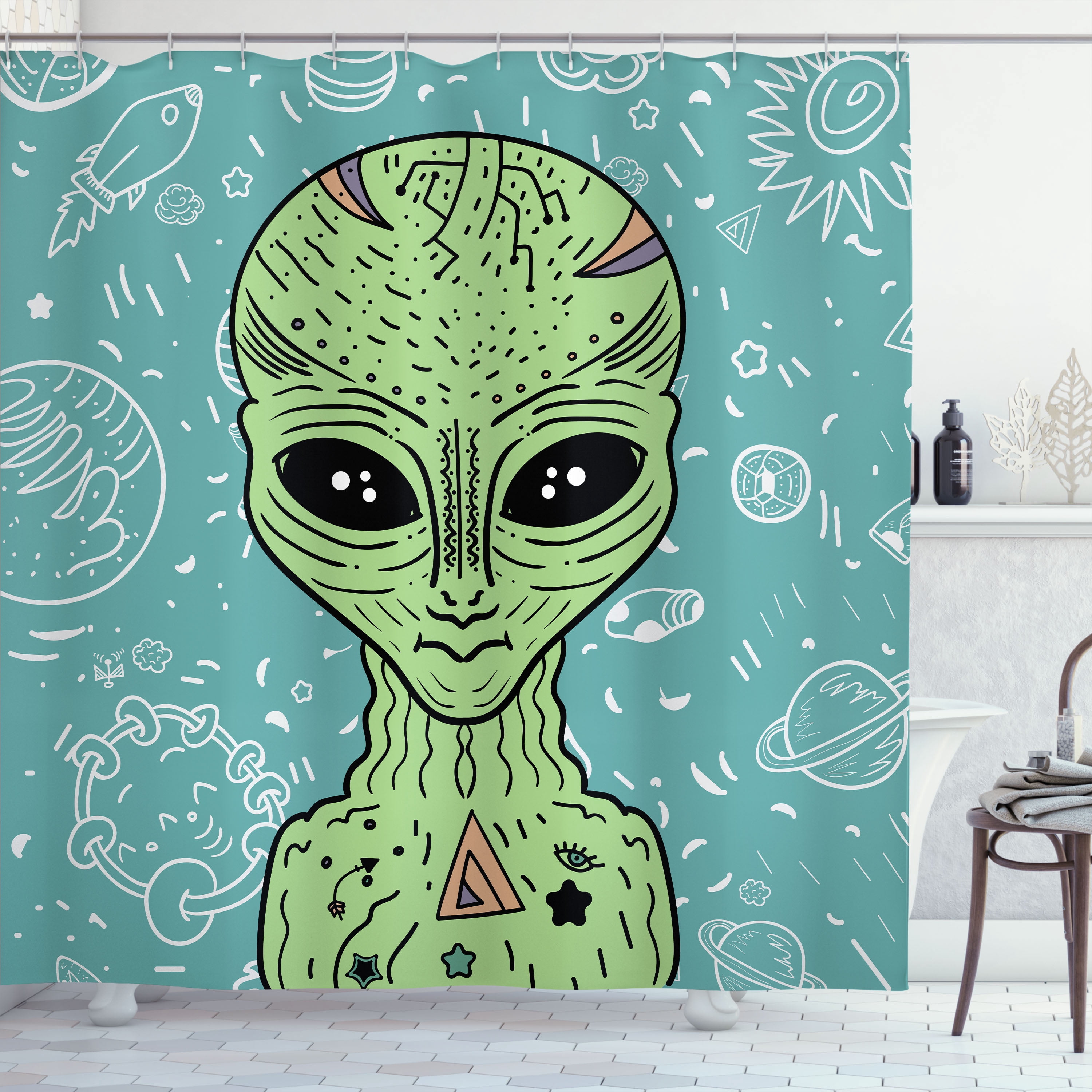 Ambesonne Alien Shower Curtain, Celestial Space Character, 69"Wx70"L ...