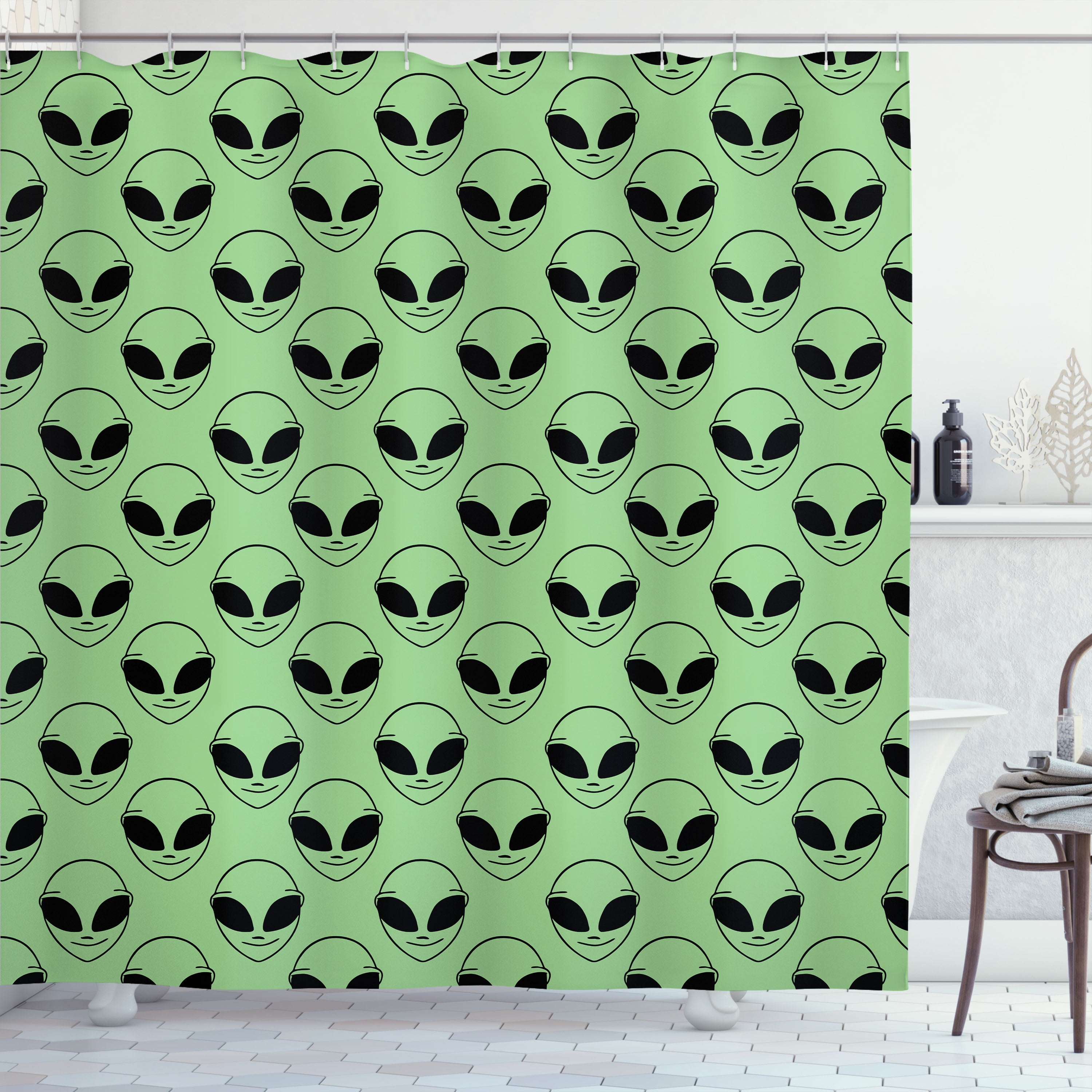 Ambesonne Alien Shower Curtain, Extra-Terrestrial Cartoon Art, 69"Wx75 ...