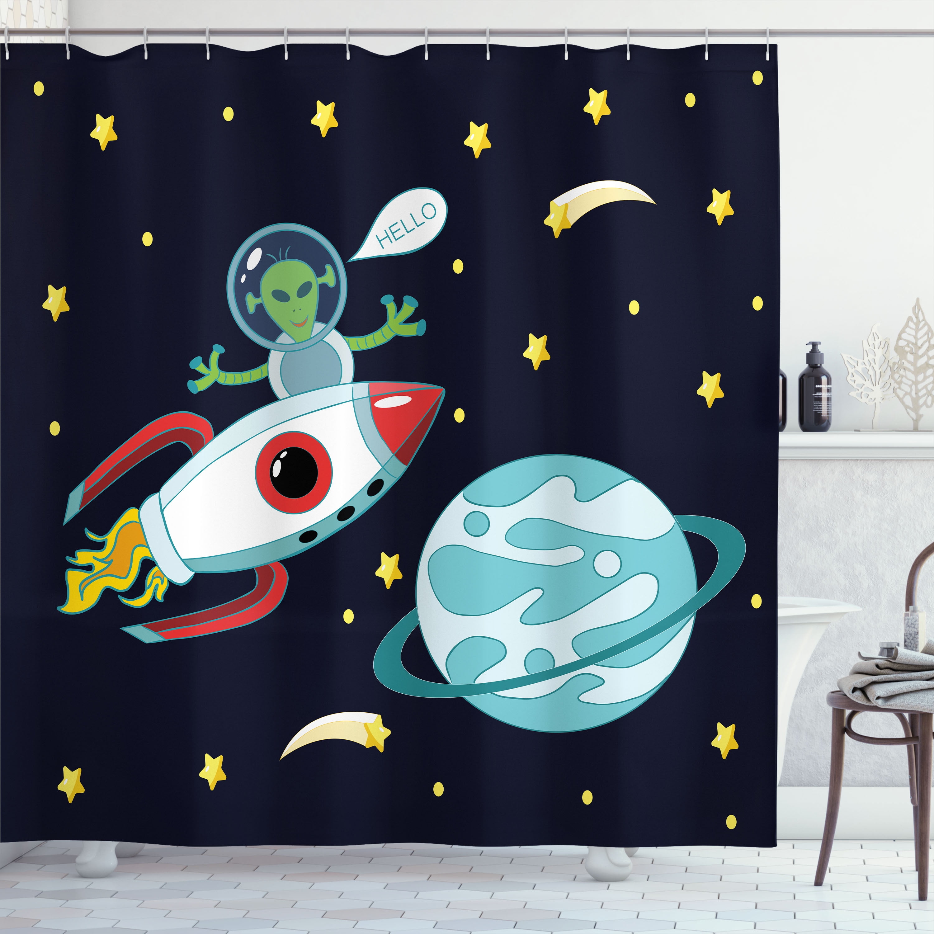 Ambesonne Alien Shower Curtain, Extraterrestrial Being Hello, 69"Wx75"L ...