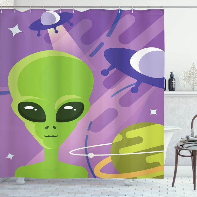 Ambesonne Alien Shower Curtain, Extraterrestrial Stars UFO, 69"Wx70"L ...