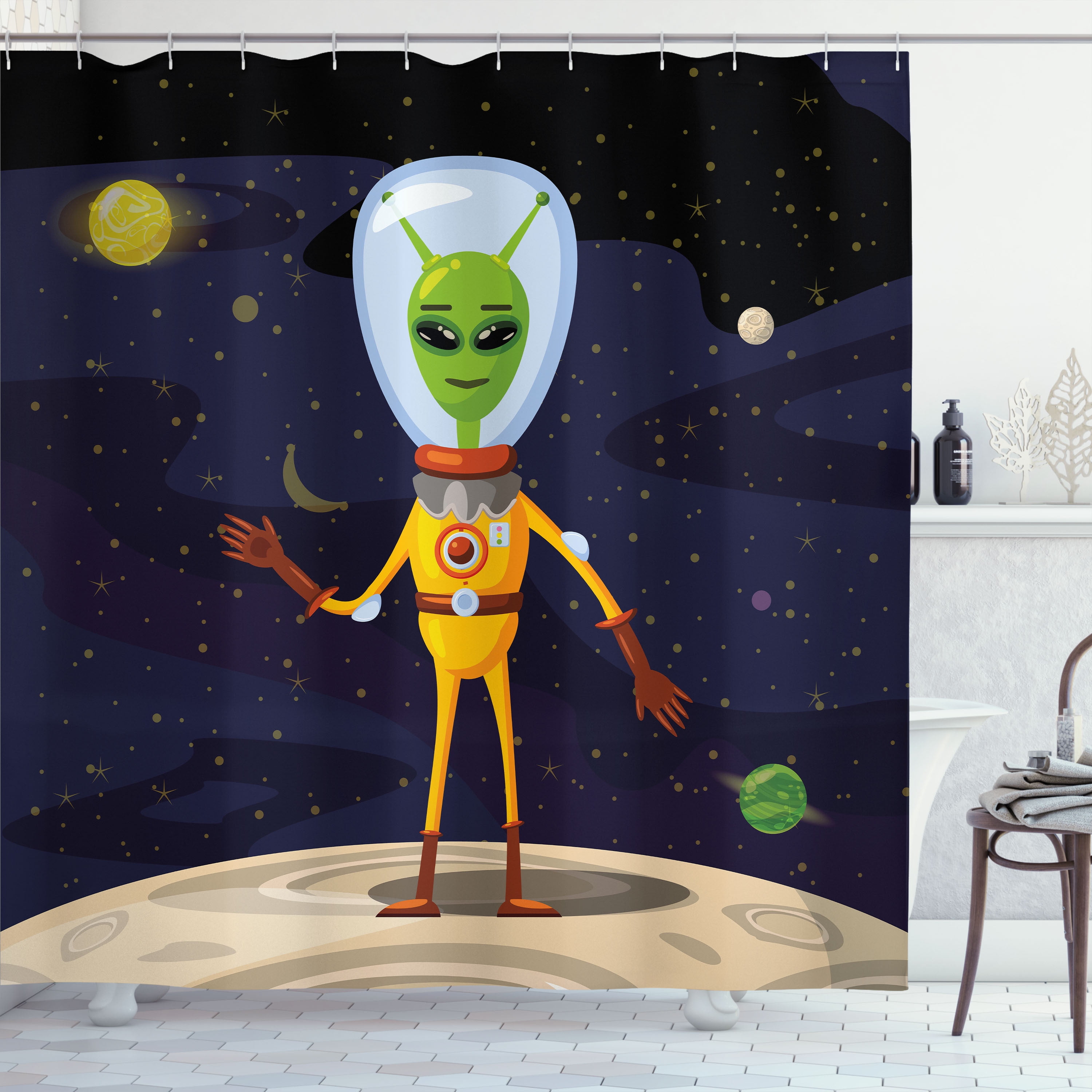Ambesonne Alien Shower Curtain, Funny Creature in a Spacesuit, 69"Wx75 ...