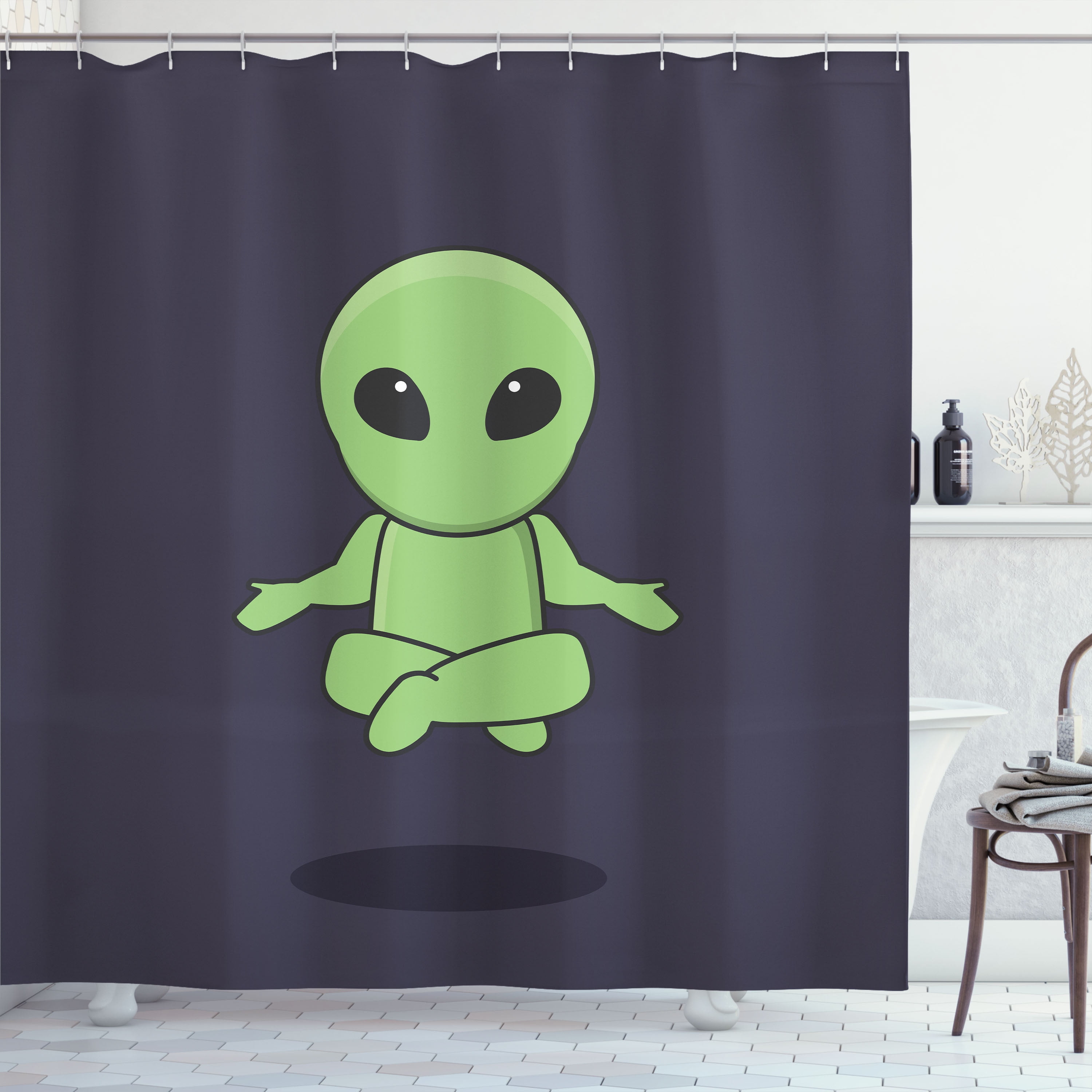 Ambesonne Alien Shower Curtain, Funny Cross-Legged Floating, 69"Wx75"L ...