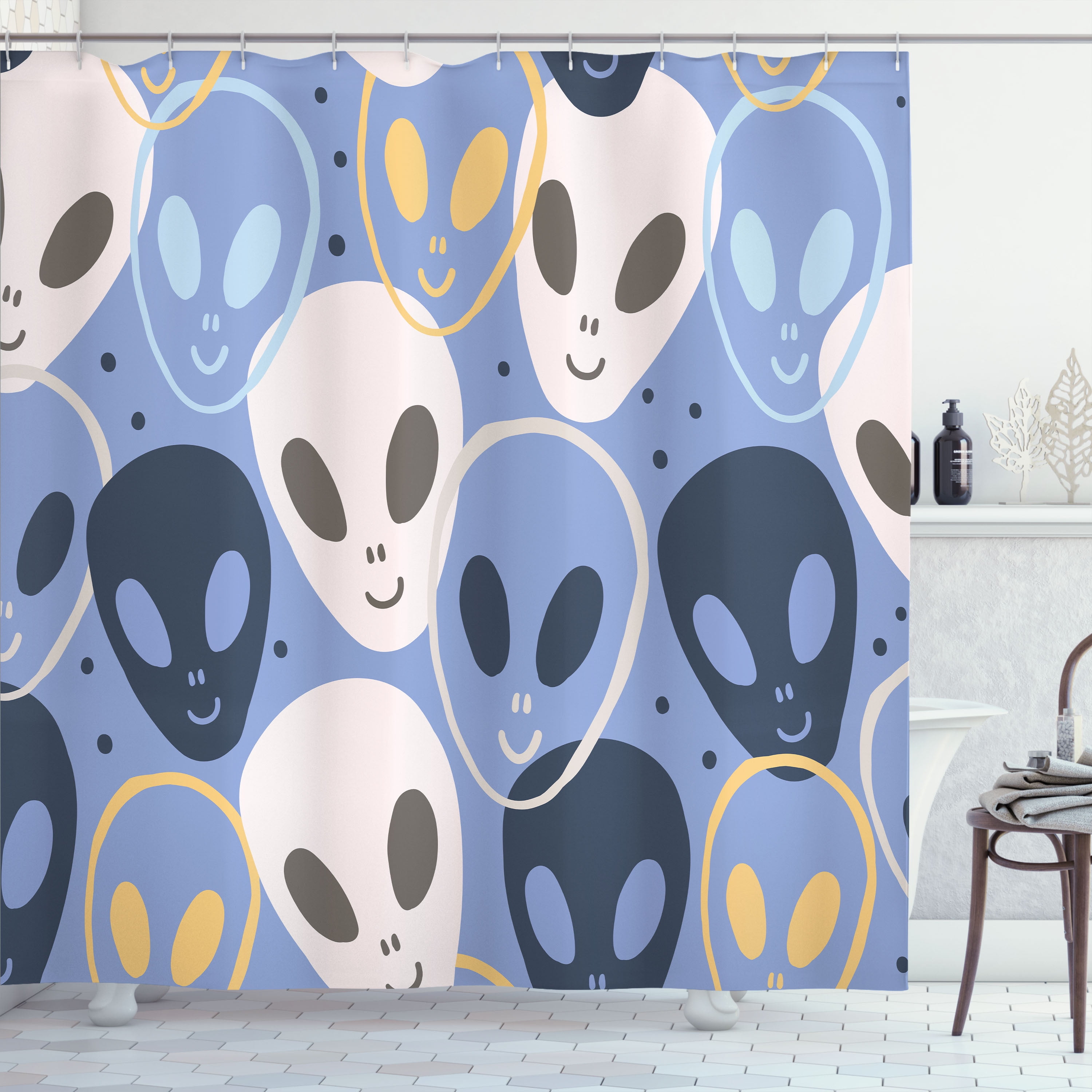 Ambesonne Alien Shower Curtain, Overlapped Extraterrestrial, 69"Wx84"L ...