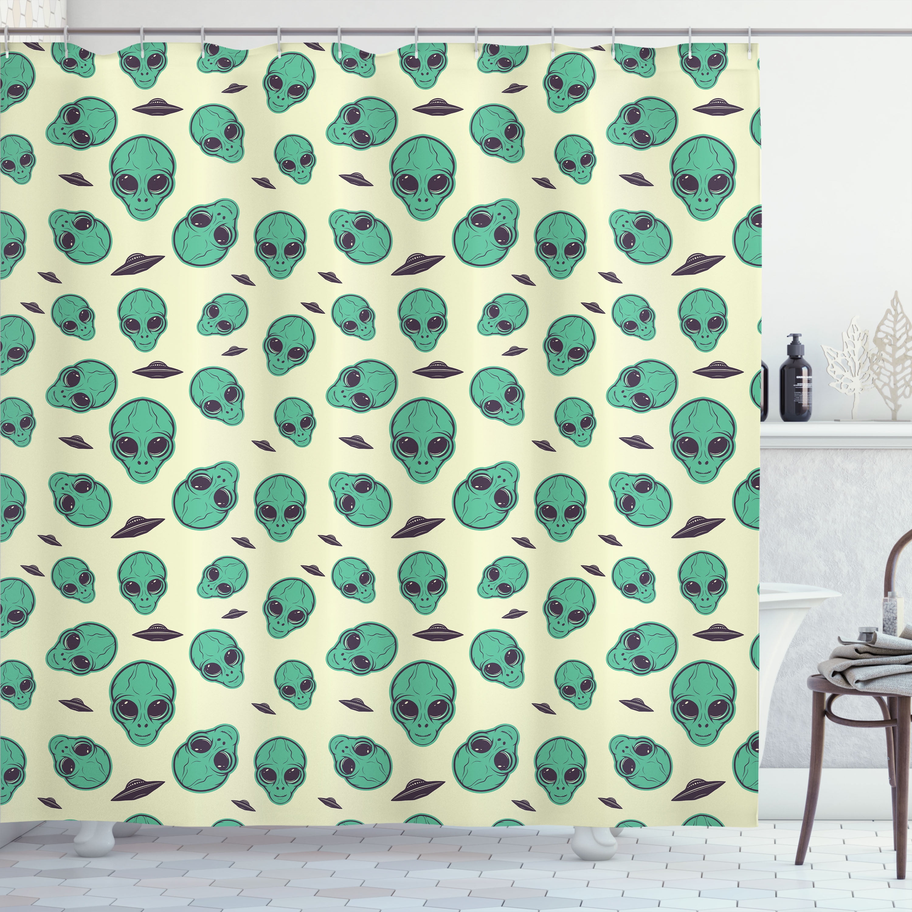 Ambesonne Alien Shower Curtain, Retro UFOs Extraterrestrial, 69"Wx75"L ...