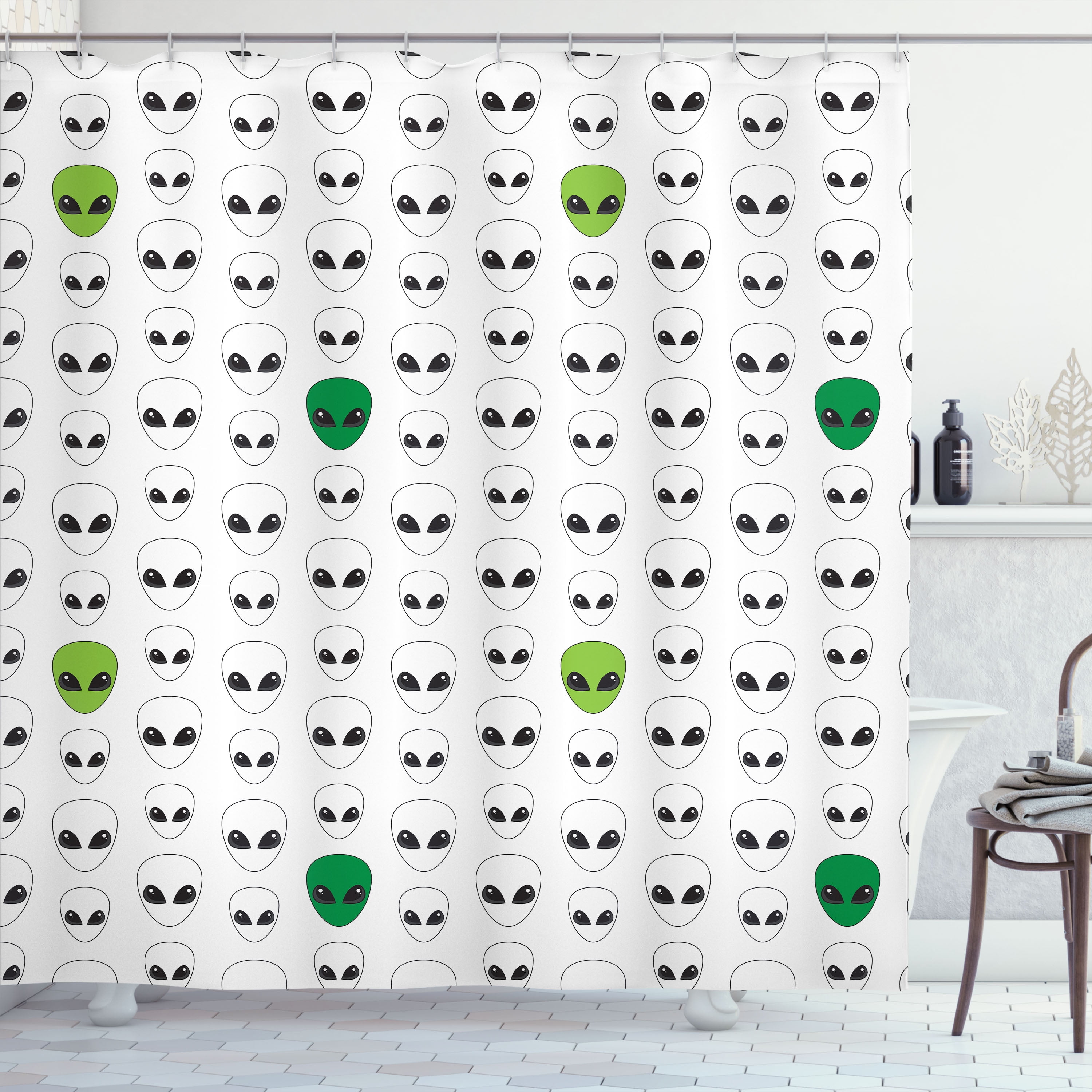 Ambesonne Alien Shower Curtain, Simplified Extraterrestrial, 69"Wx70"L ...