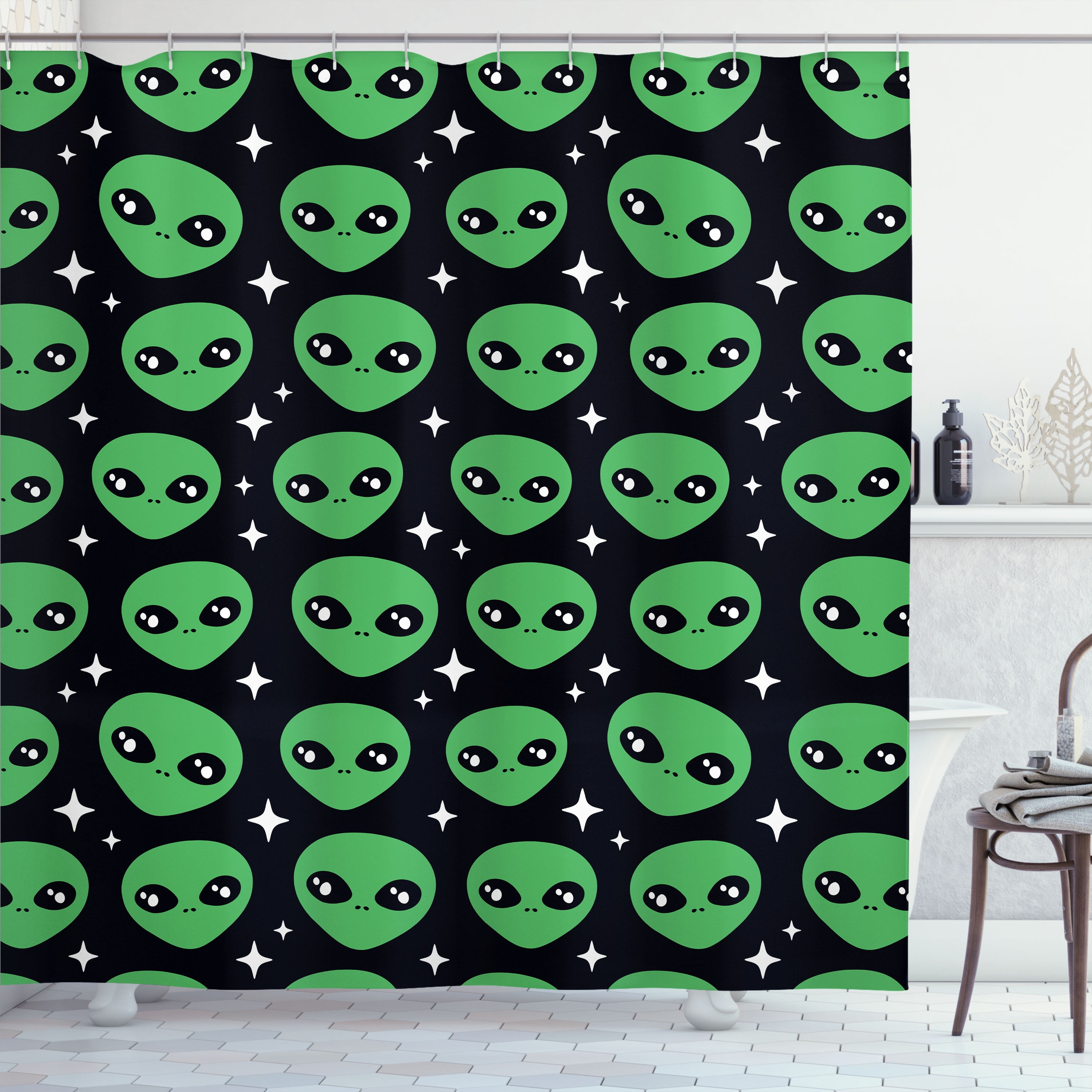 Ambesonne Alien Shower Curtain, Stars Extraterrestrial Faces, 69"Wx70"L ...
