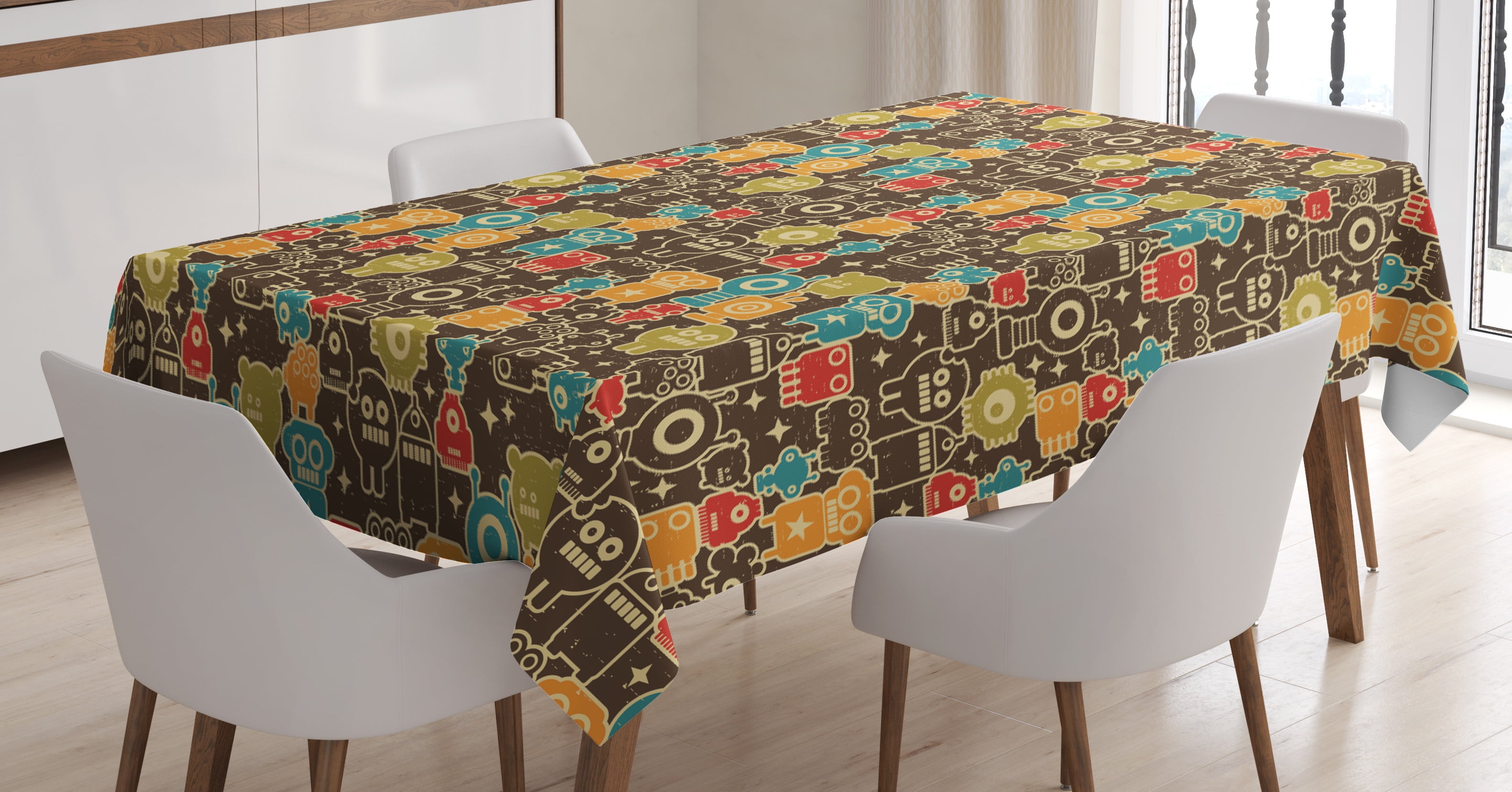 Ambesonne Alien Tablecloth Rectangular Table Cover, Robot Monsters in ...