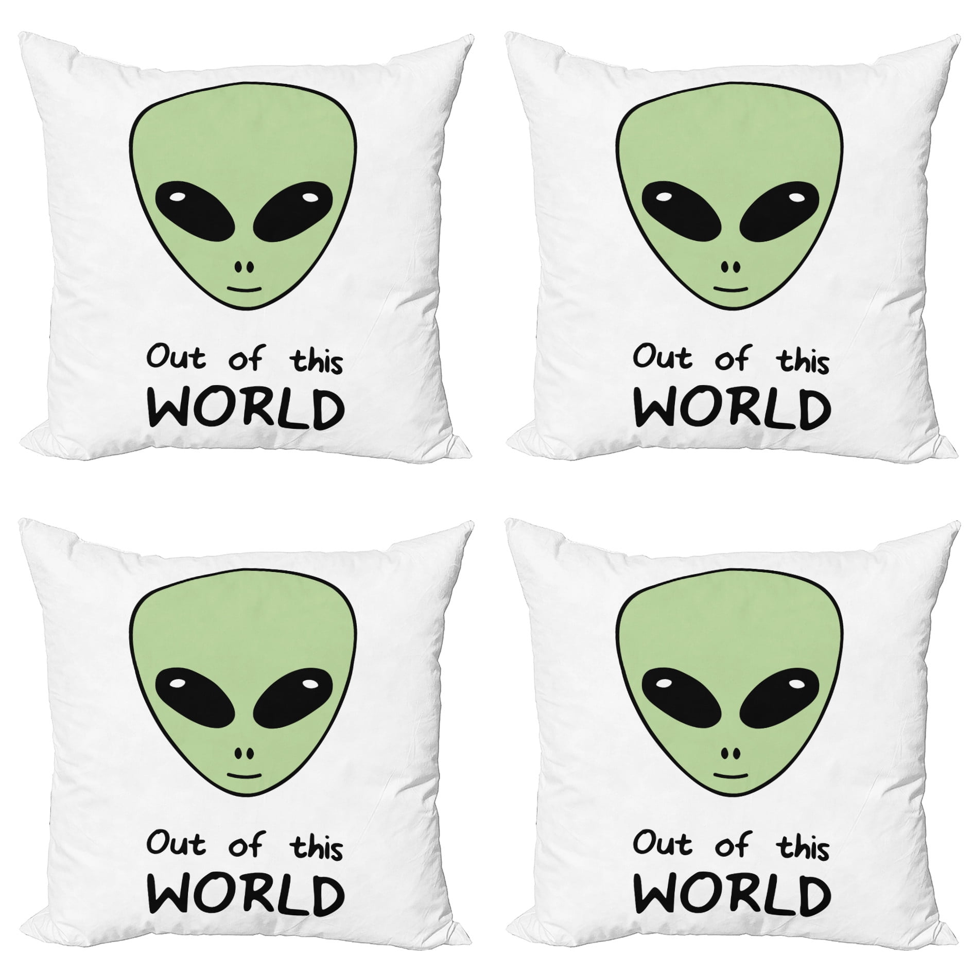 Ambesonne Alien Throw Pillow Cover 4 Pack, Out of This World UFO Being ...