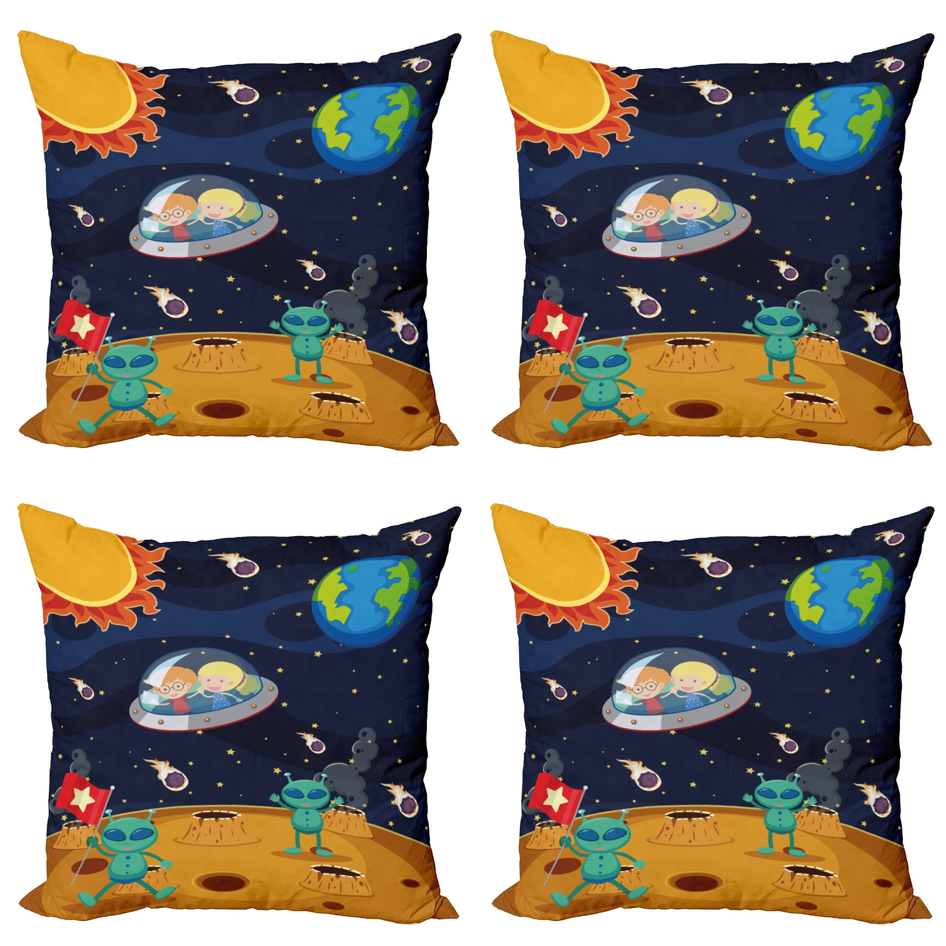 Ambesonne Alien Throw Pillow Cover 4 Pack, Space Travel Galaxy, 16 ...