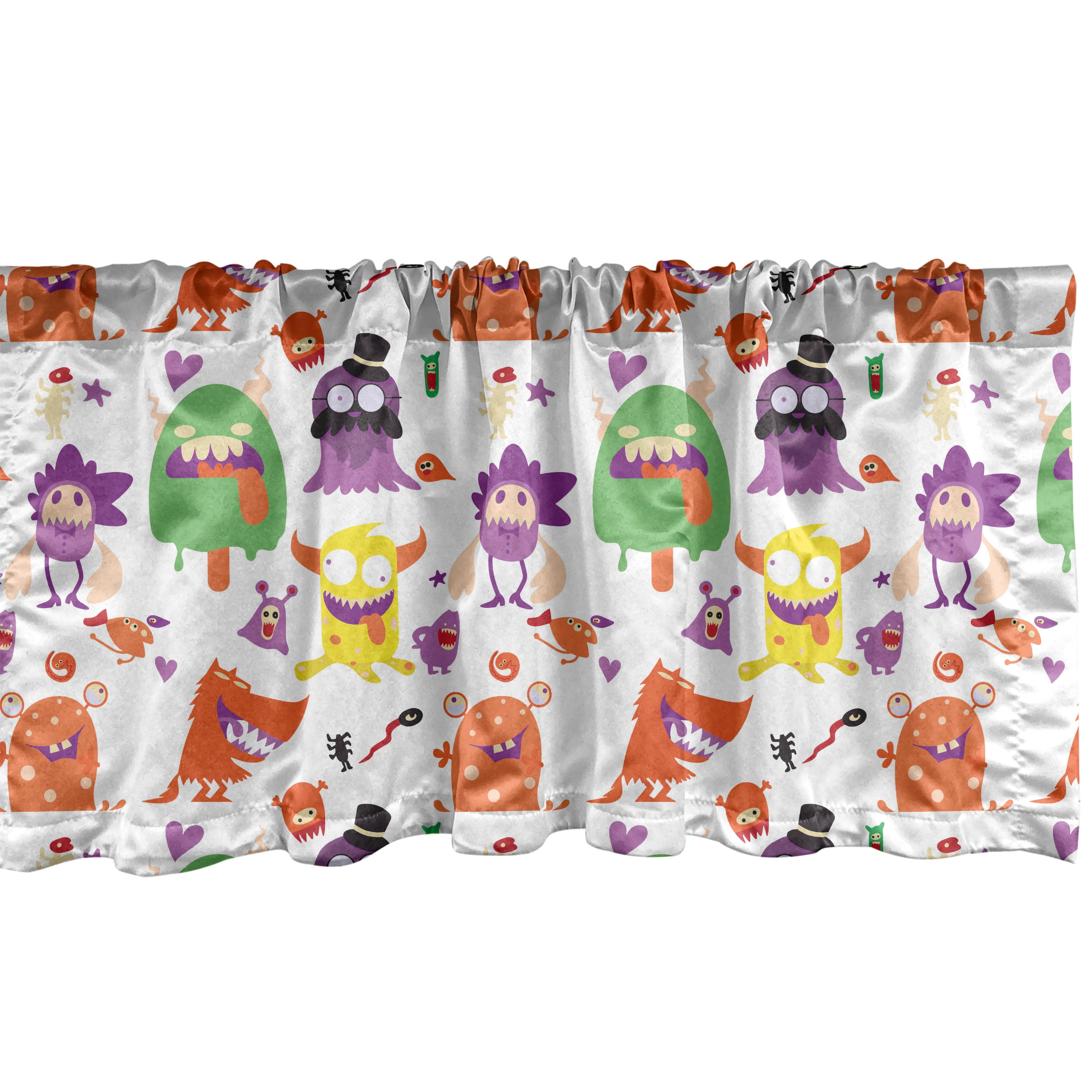 Ambesonne Alien Window Valance, Monsters Animal Funny Cartoon, 42" x 12 ...