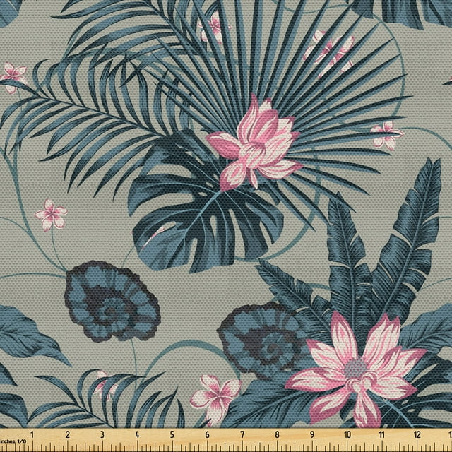 Ambesonne Aloha Fabric by the Yard Upholstery, Hawaii Botanical Foliage ...