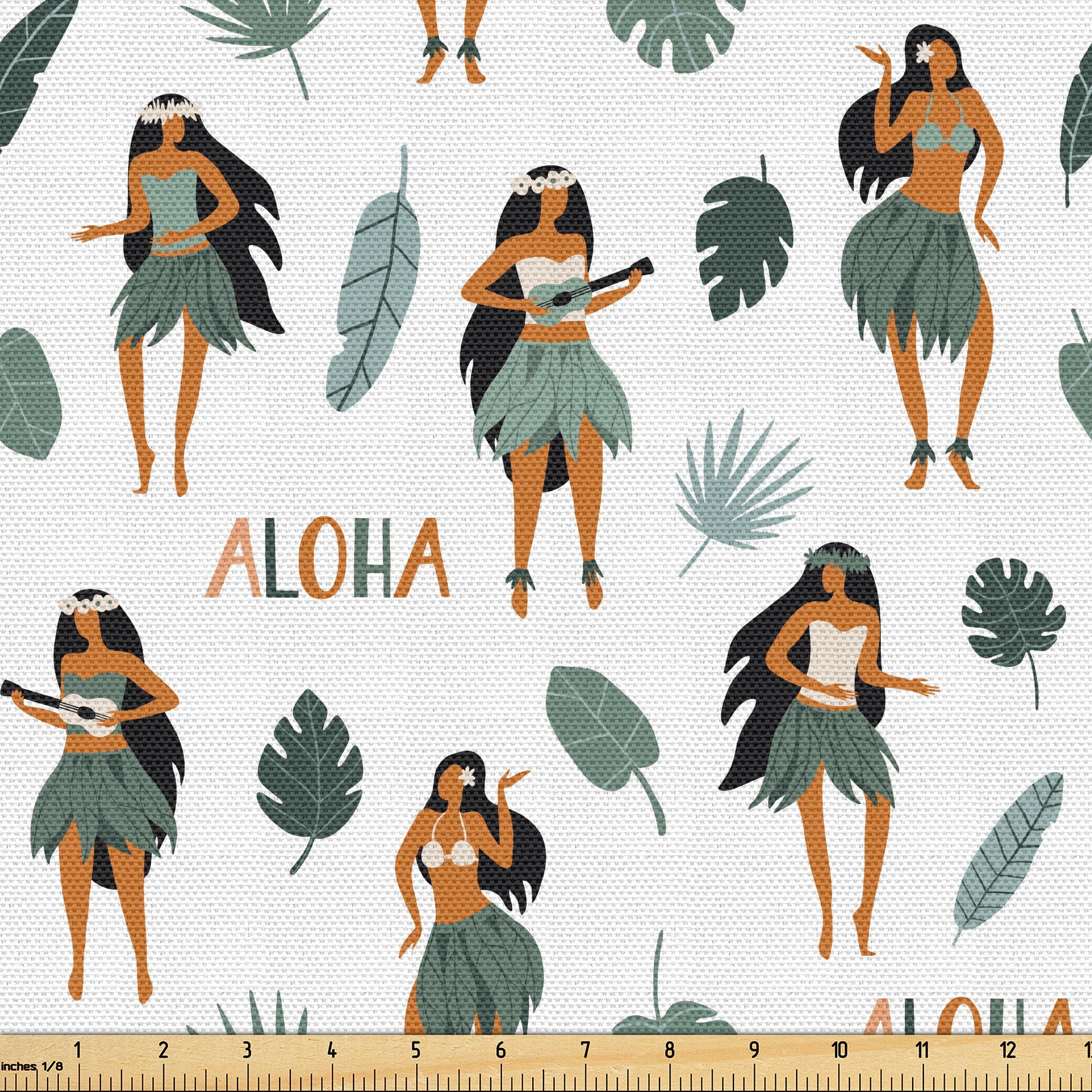 Ambesonne Aloha Fabric by the Yard Upholstery, Traditional Hawaii Woman ...