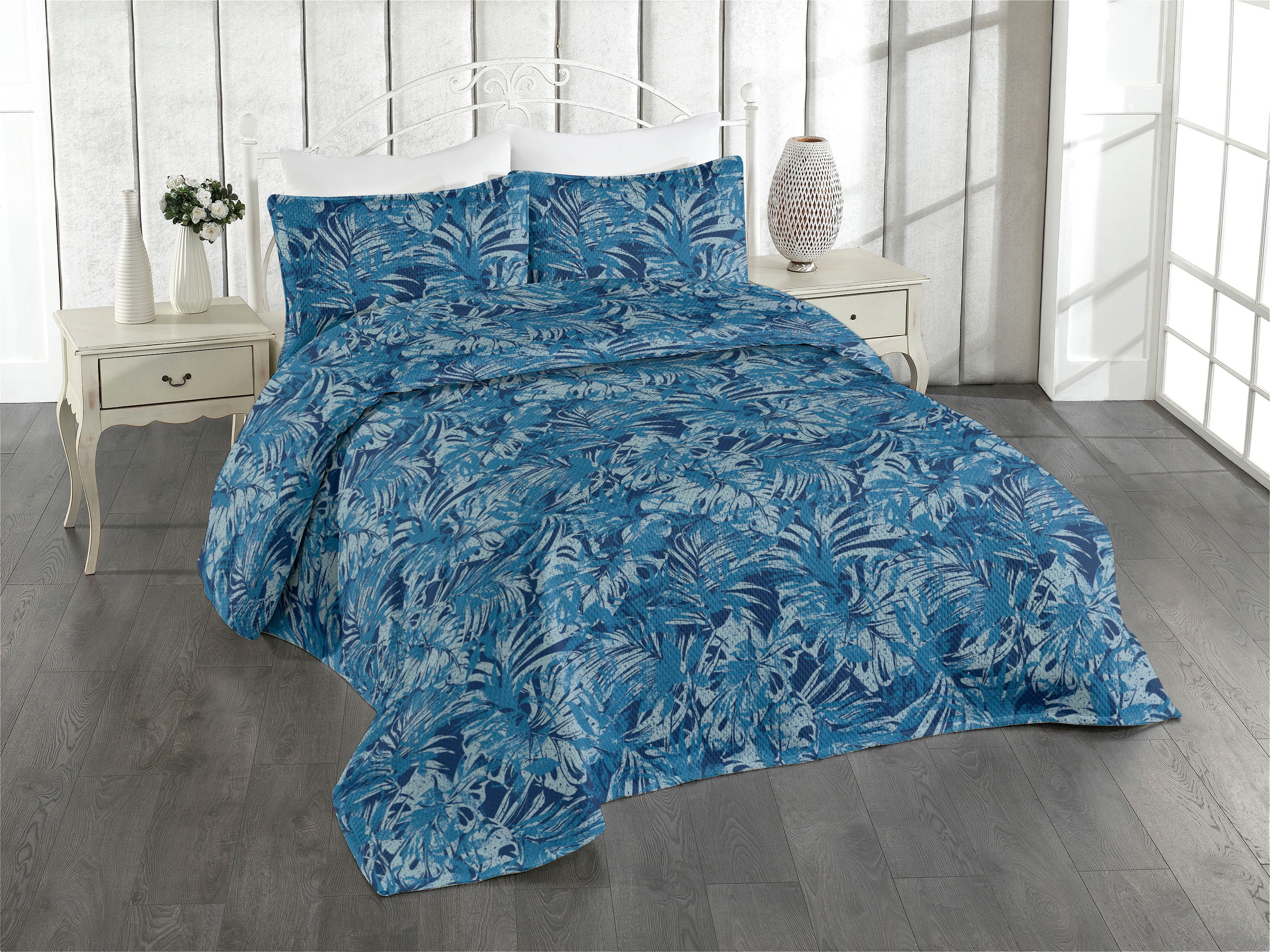Ambesonne Aloha Quilted Bedspread Set 3 Pcs, Abstract Grunge Botany ...