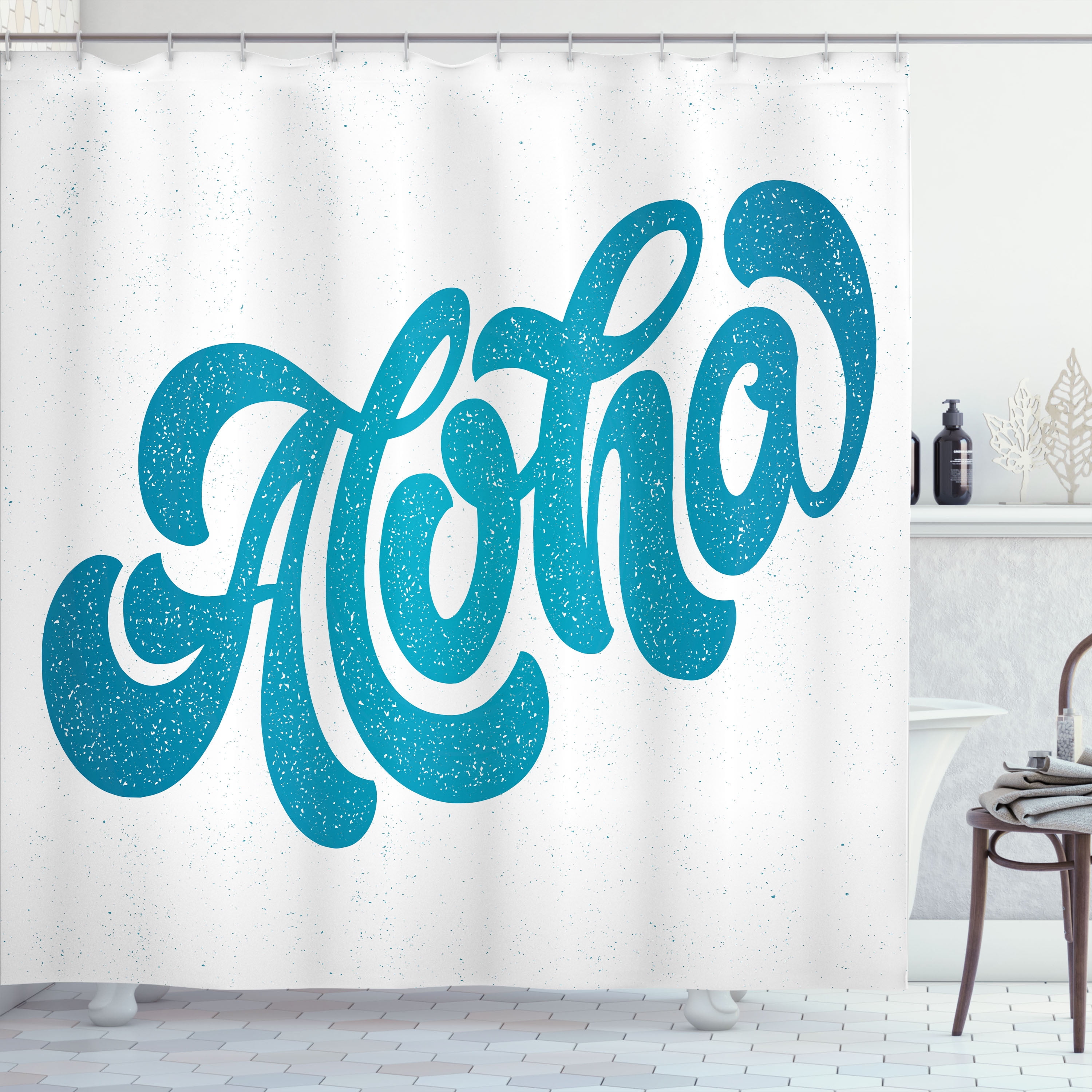 Ambesonne Aloha Shower Curtain, Curvy Bold Hand Lettering, 69"Wx84"L ...