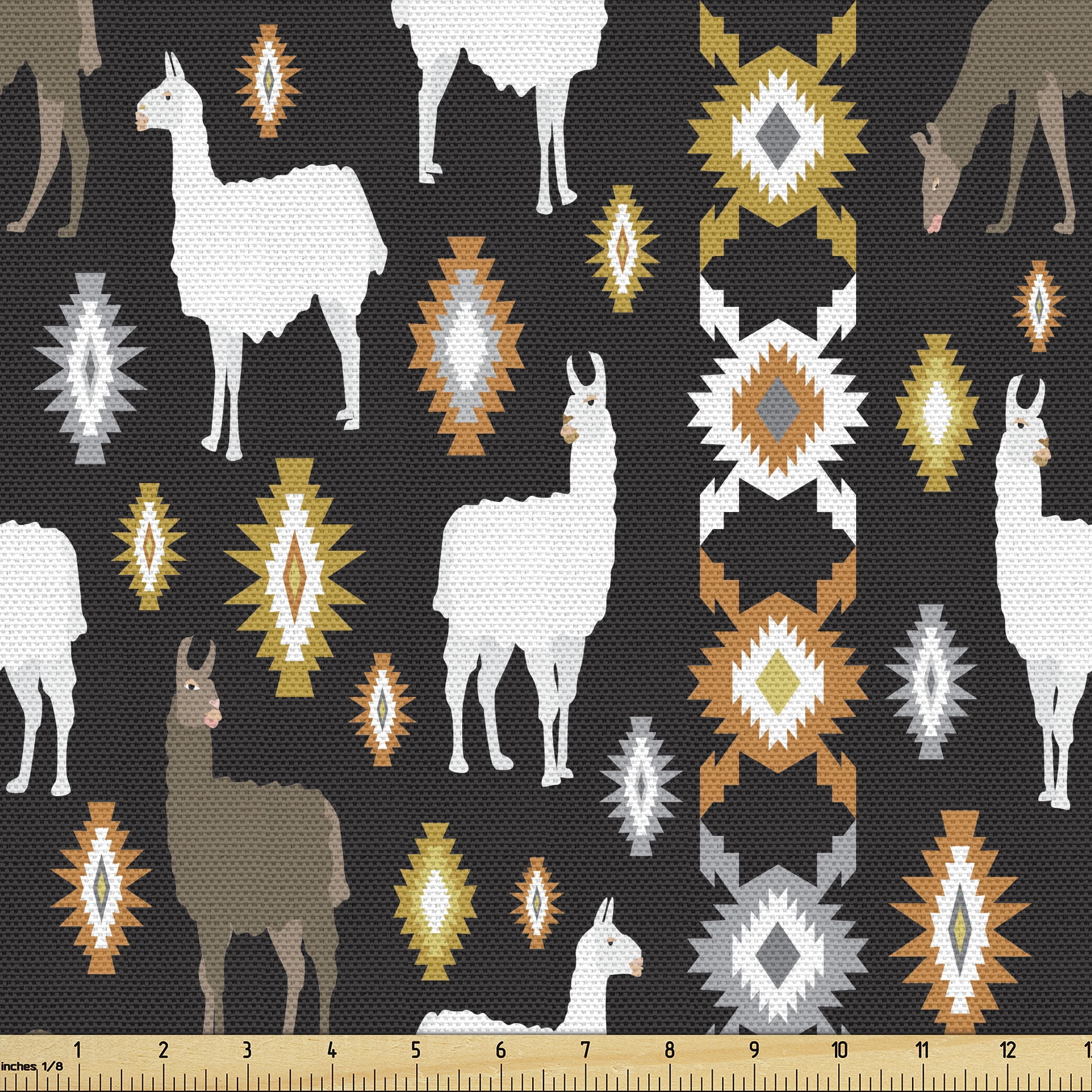 Ambesonne Alpaca Fabric by the Yard Upholstery, Llamas and Geometric ...