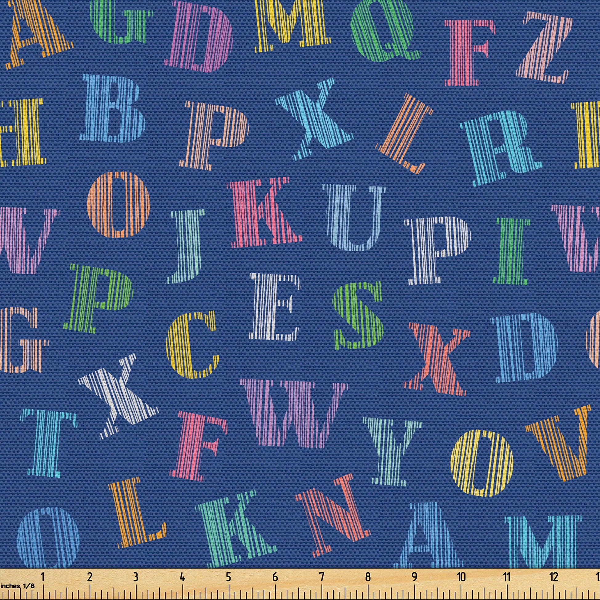 Ambesonne Alphabet Fabric by the Yard Upholstery, English Striped ABC ...