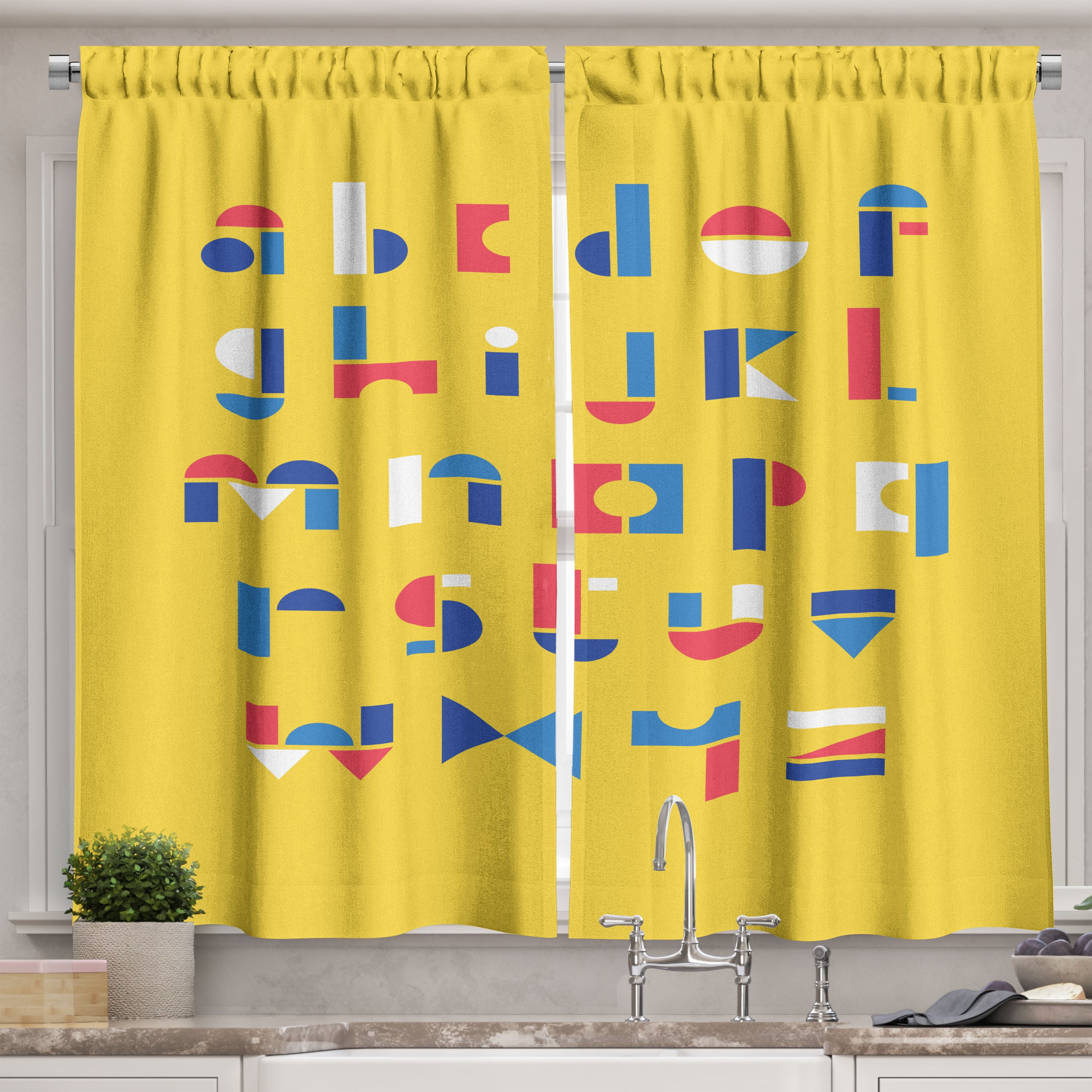 Ambesonne Alphabet Kitchen Curtains, Geometric Small Letters, 55"x39 ...