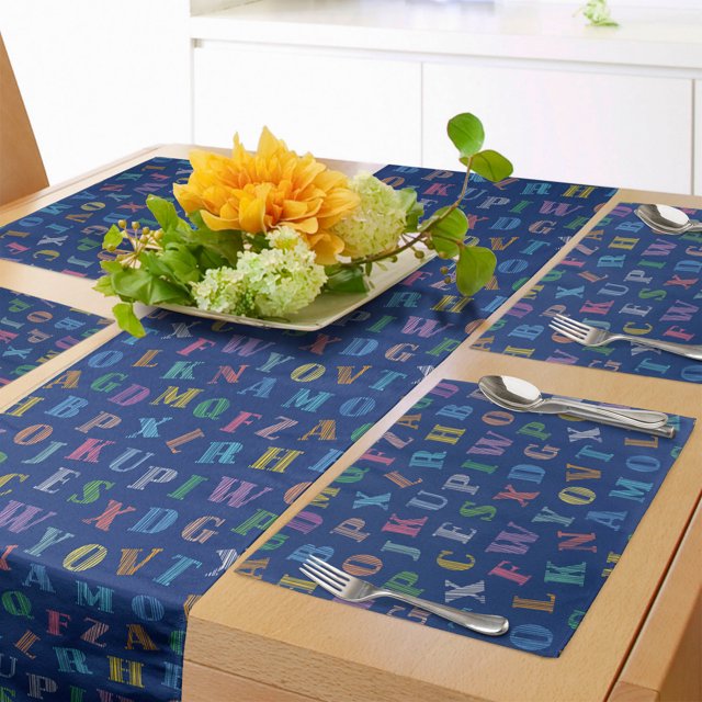 Ambesonne Alphabet Table Runner & Placemats, English Striped ABC Layout ...