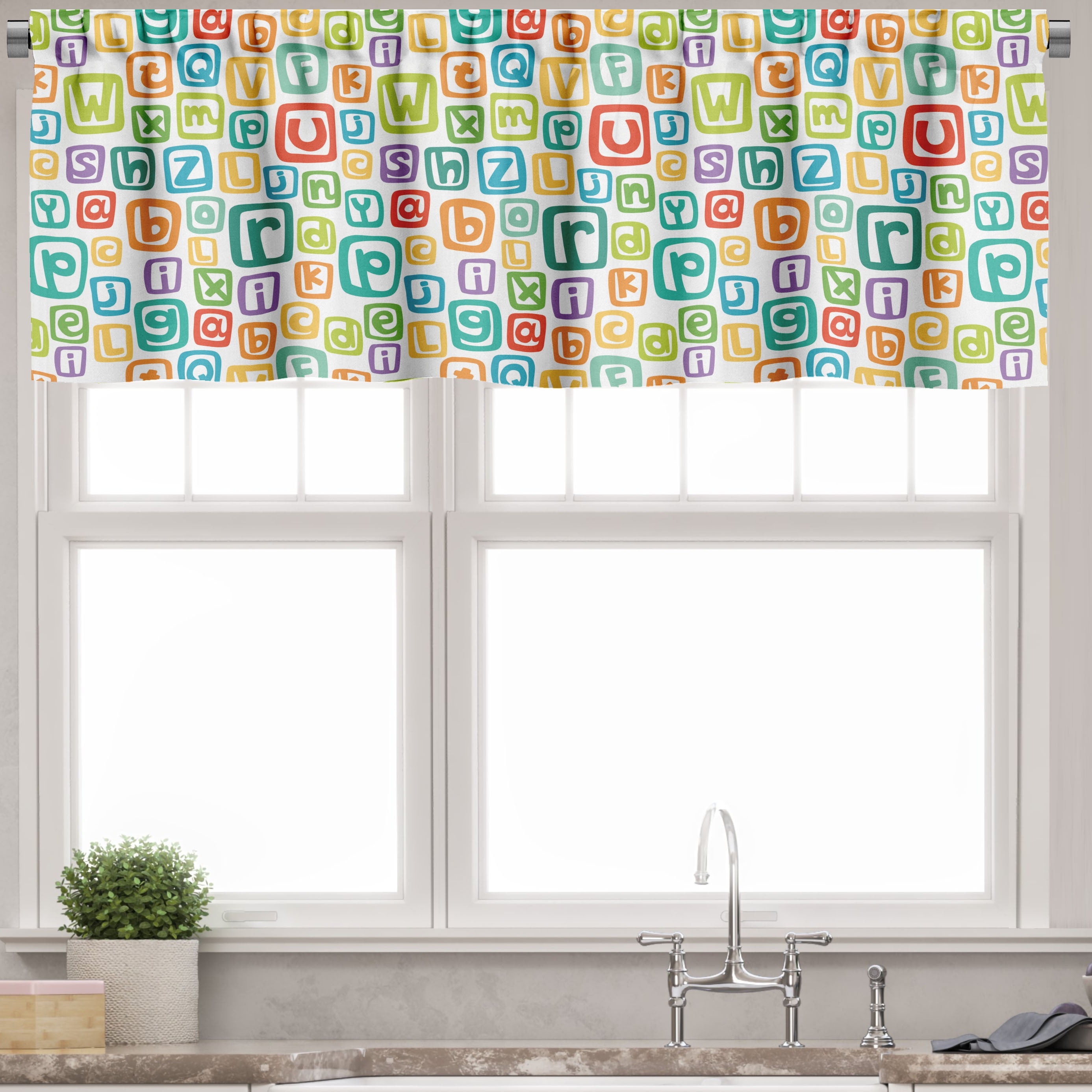 Ambesonne Alphabet Valance Pack of 2, Irregular Letter Squares, 54"X18 ...