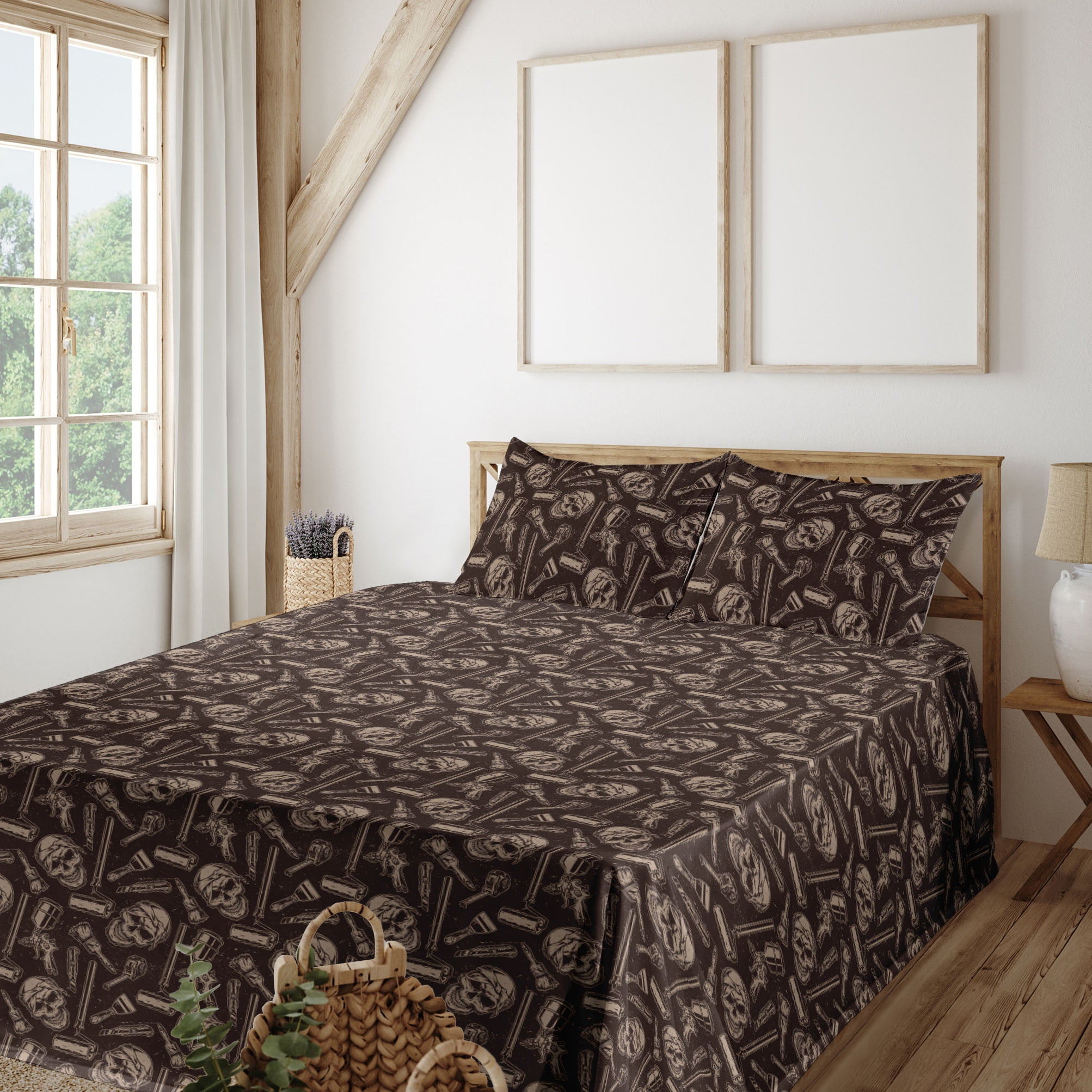 Ambesonne American Fitted & Flat Sheet with Sham 3 Pcs Set, Traditional ...