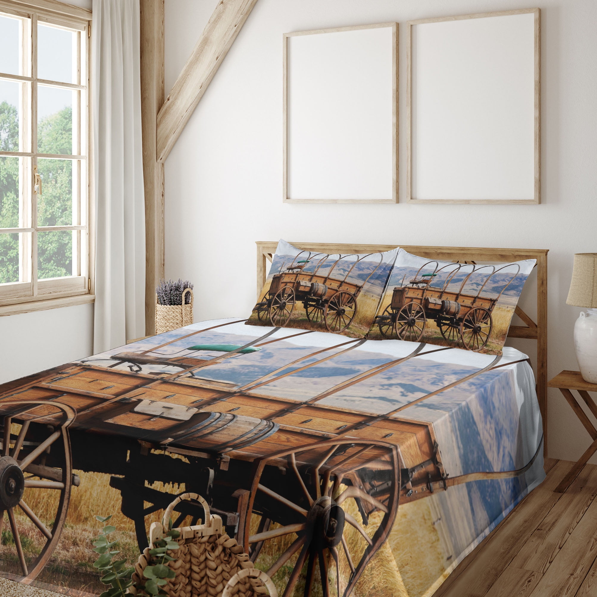 Ambesonne American Fitted & Top Sheet Set with Shams, Nostalgic Wild ...