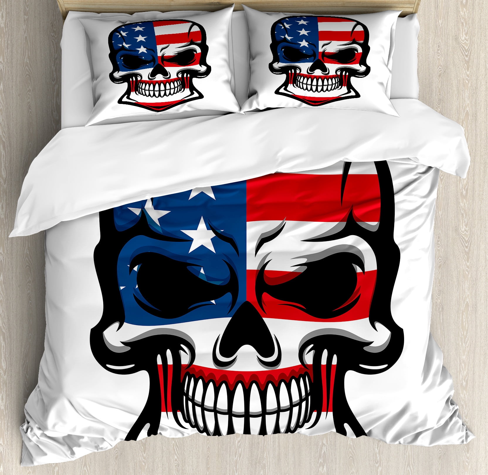 Ambesonne American Flag Duvet Cover Set, Scary Skull Art, King, Blue ...