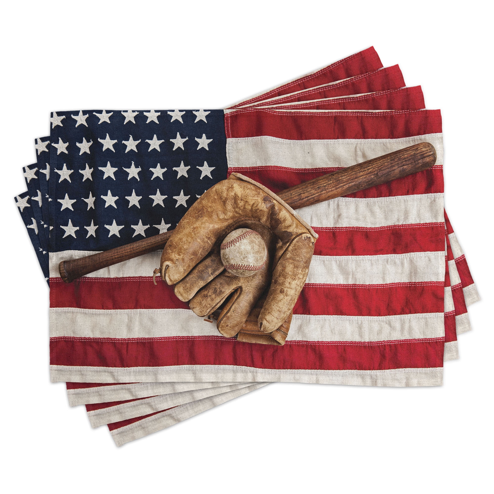 Ambesonne American Flag Place Mats Set of 4, Grunge Baseball, Standard ...