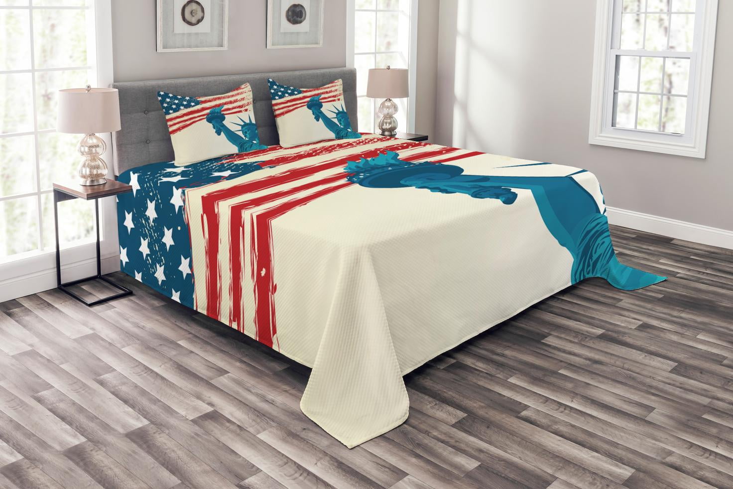 Ambesonne American Flag Quilted Bedspread Set 3 Pcs, Liberty, Queen ...