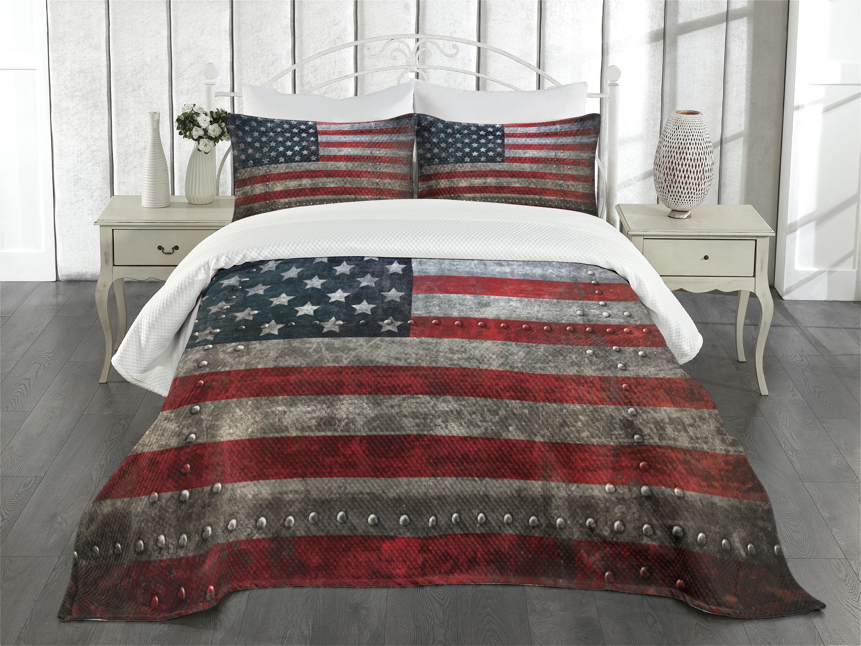 Ambesonne American Flag Quilted Bedspread Set 3 Pcs, US Flag Plate ...