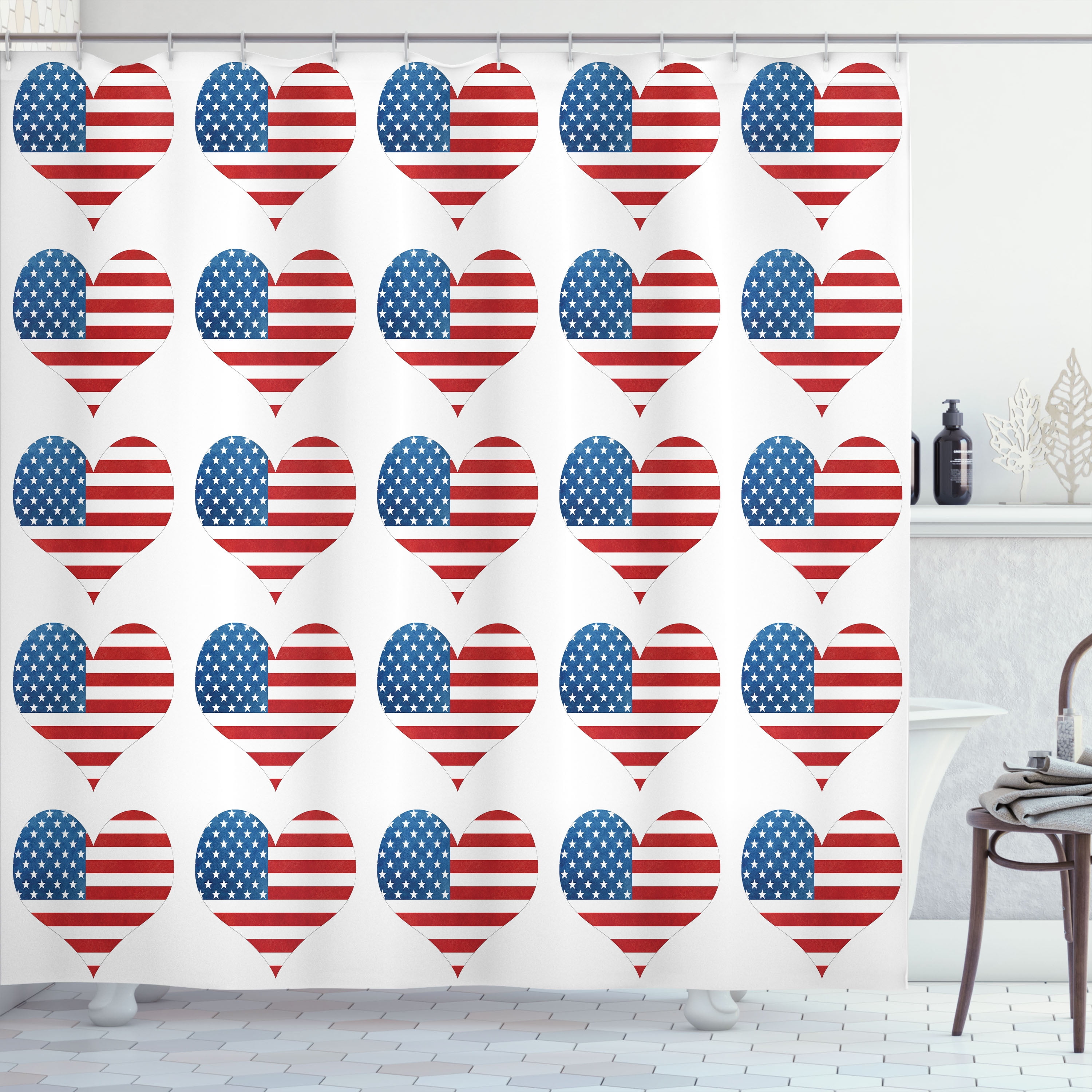 Ambesonne American Flag Shower Curtain, Flag Patriot, 69"Wx70"L, White ...