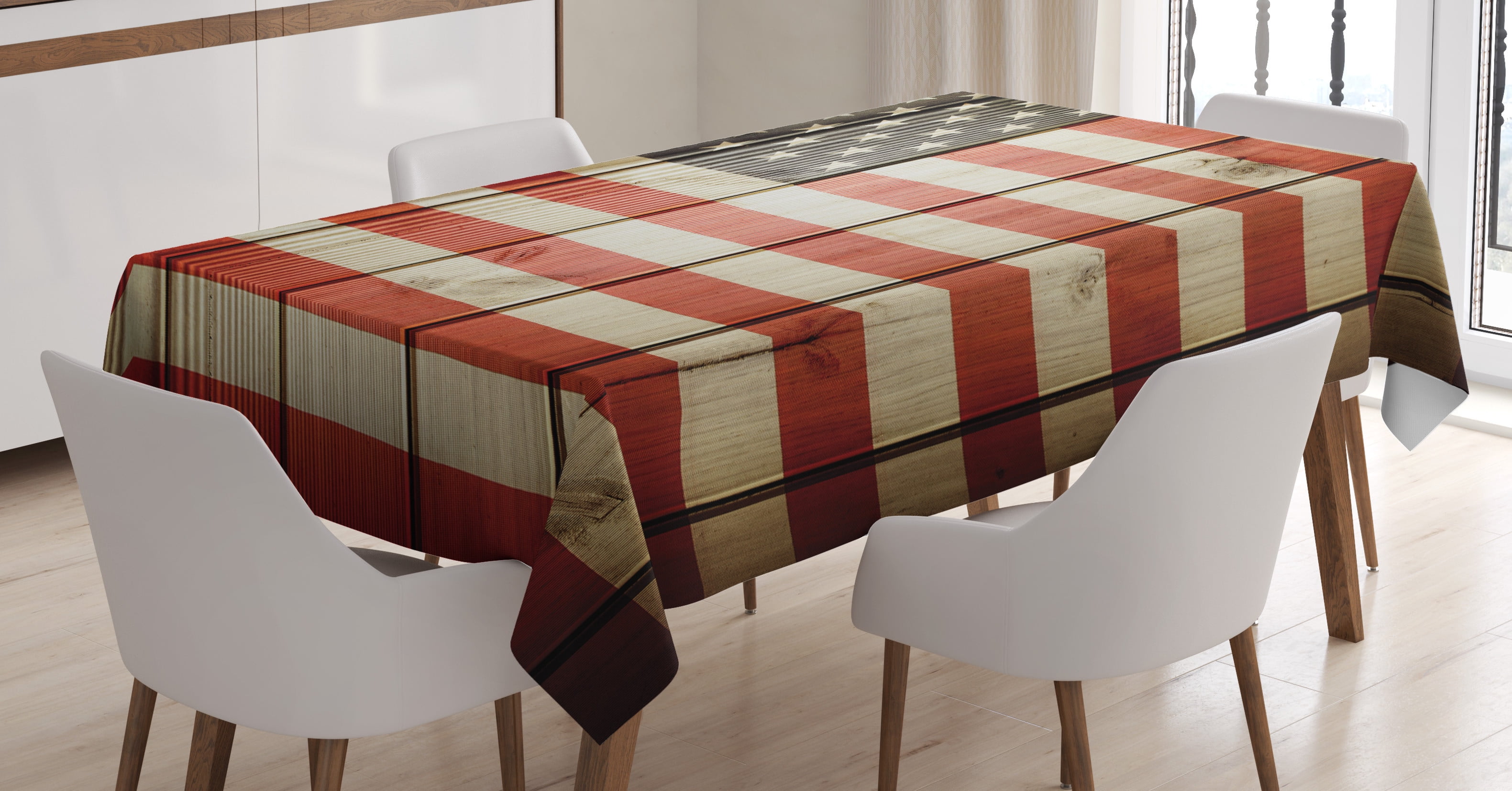 Ambesonne American Flag Tablecloth Rectangular Table Cover, Wood Design ...