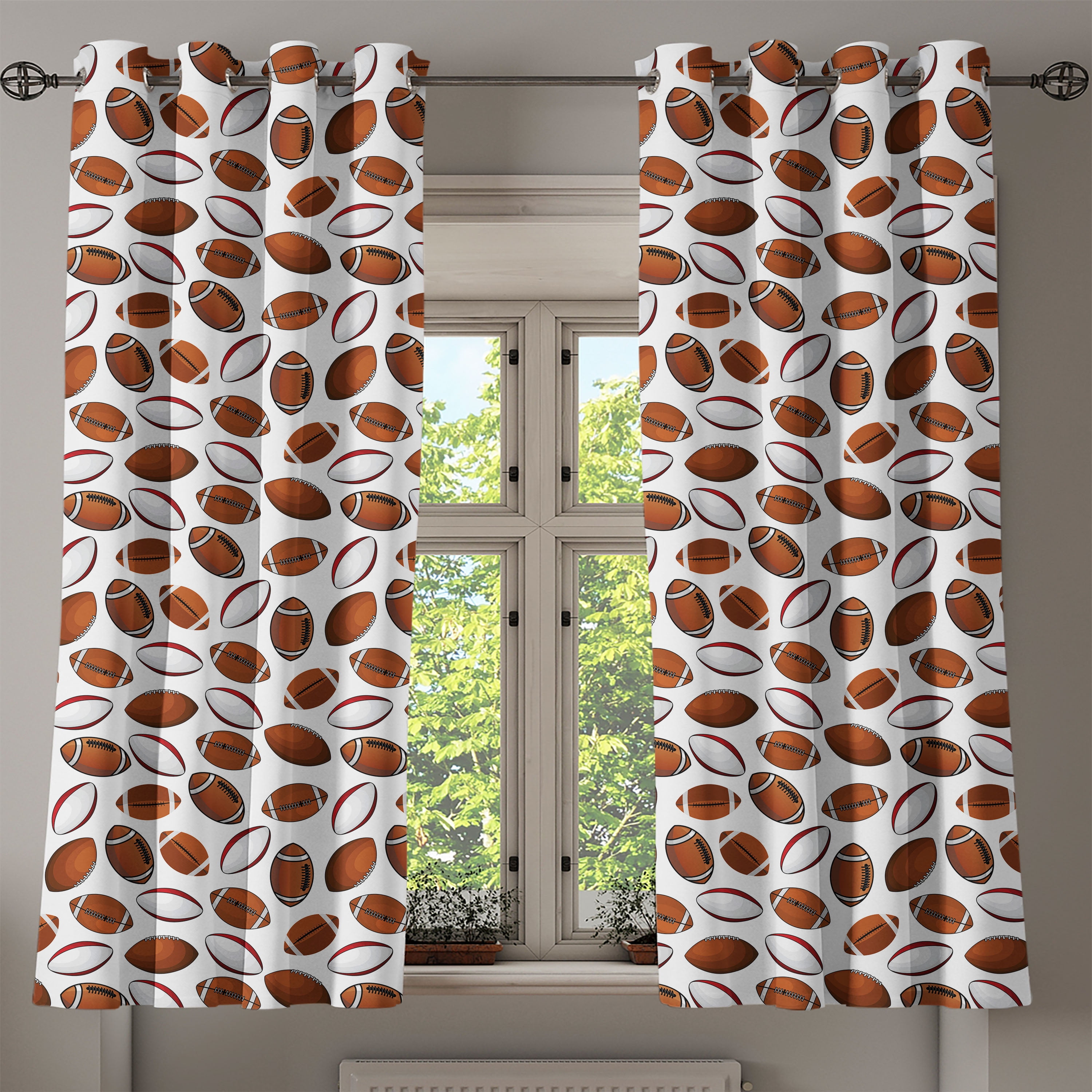 Ambesonne American Football Grommet Curtain, Rugby Balls, 50" x 54 ...