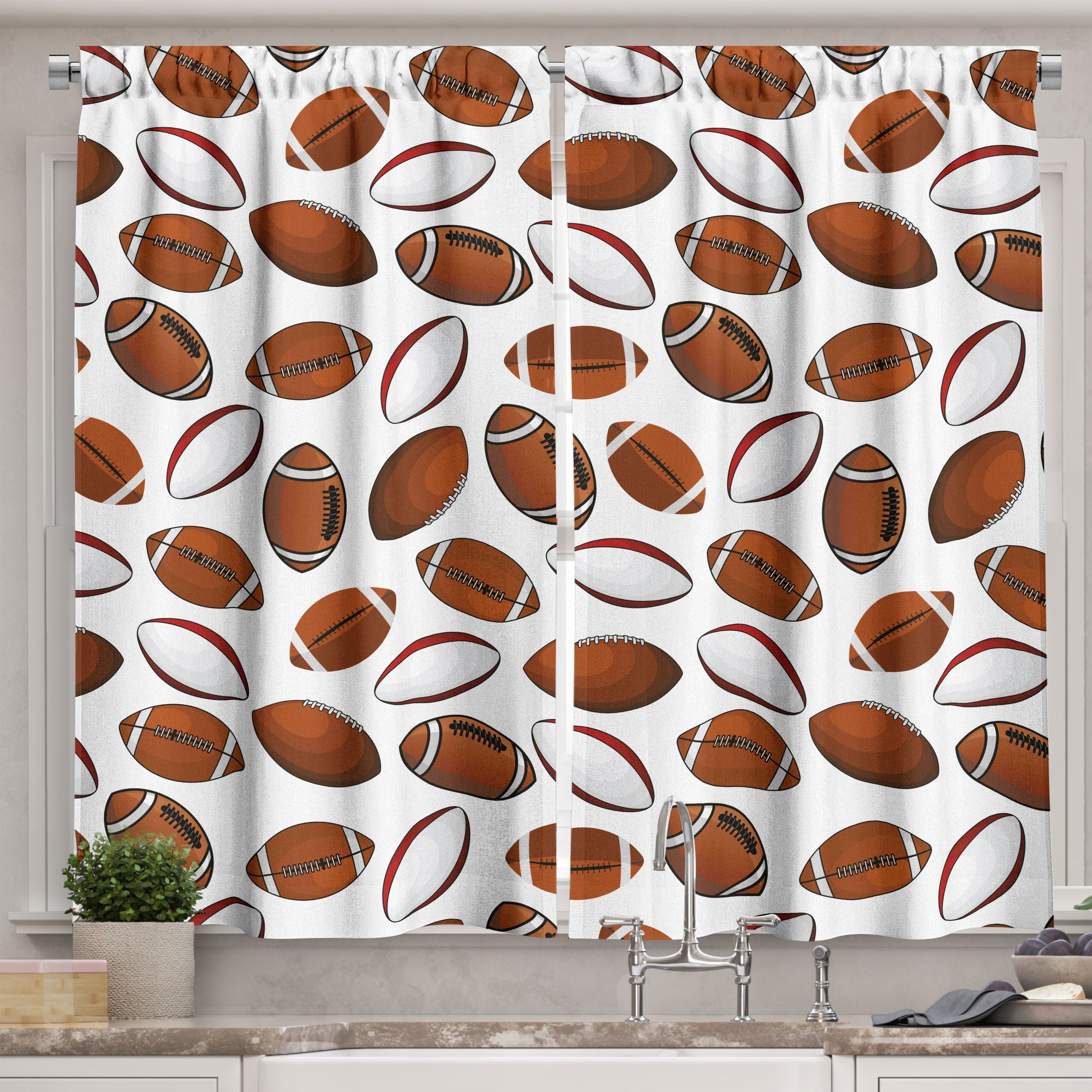 Ambesonne American Football Kitchen Curtains, Rugby Balls, 55"x45 ...