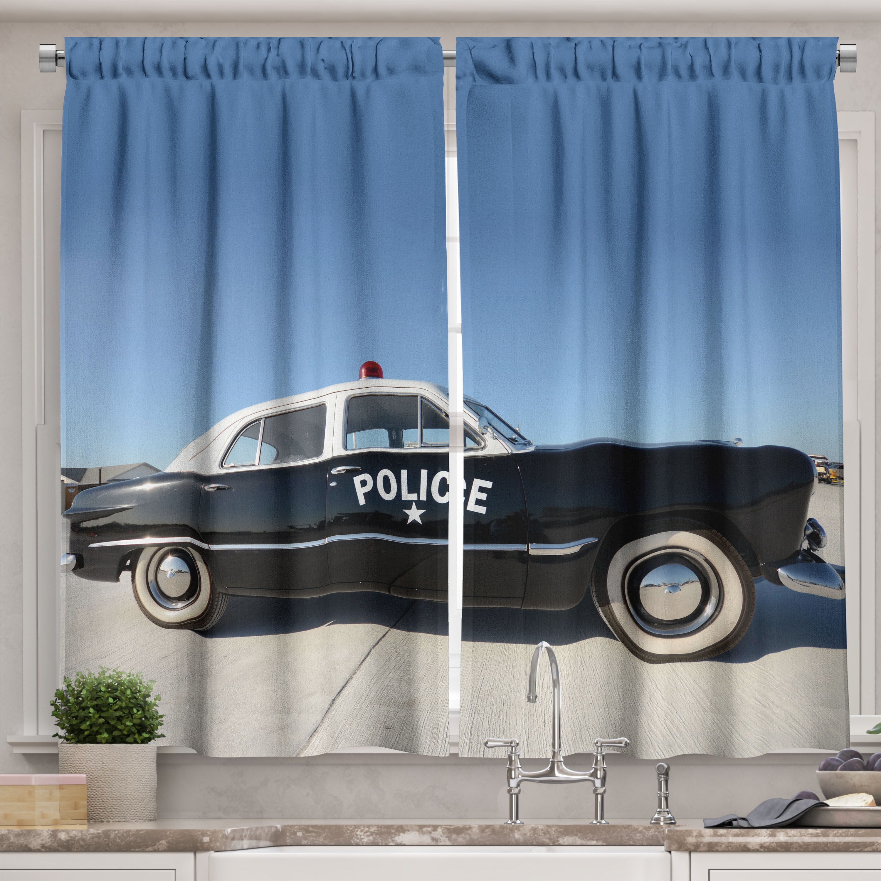 Ambesonne American Kitchen Curtains, Old Police Car Digital, 55"x45 ...