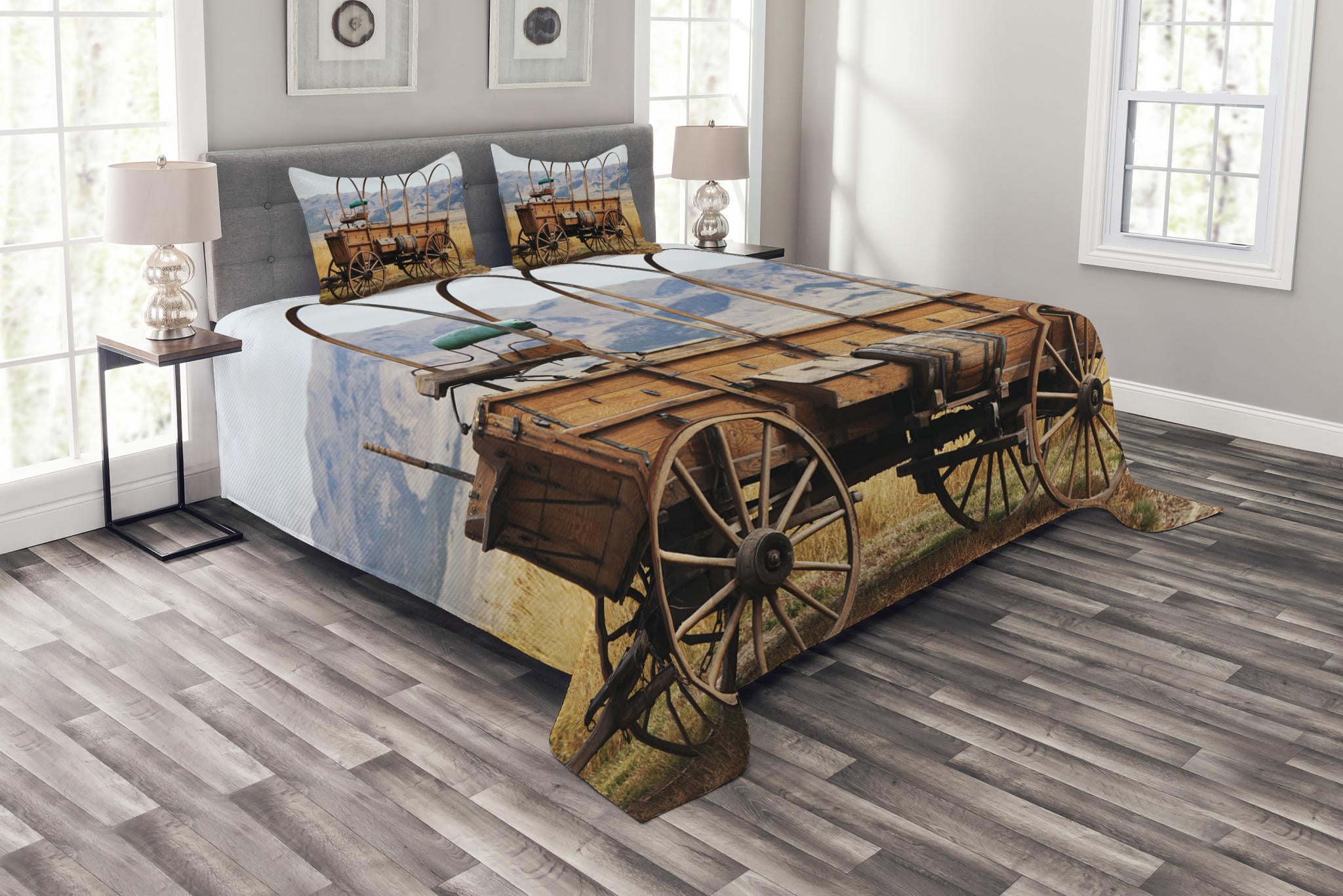 Ambesonne American Quilted Bedspread Set 3 Pcs, Nostalgic Wild Western ...