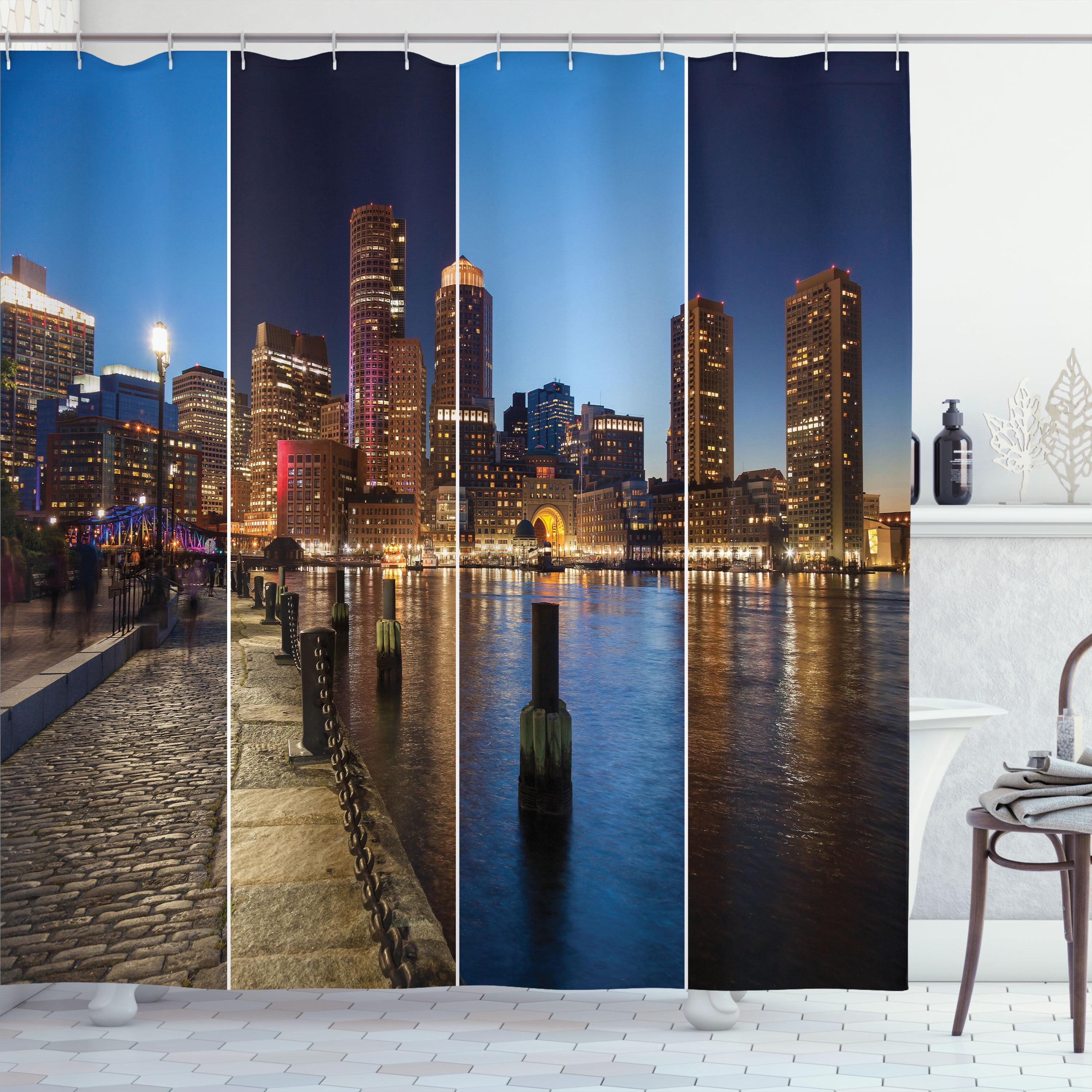 Ambesonne American Shower Curtain, Boston City Skyline, 69"Wx84"L ...