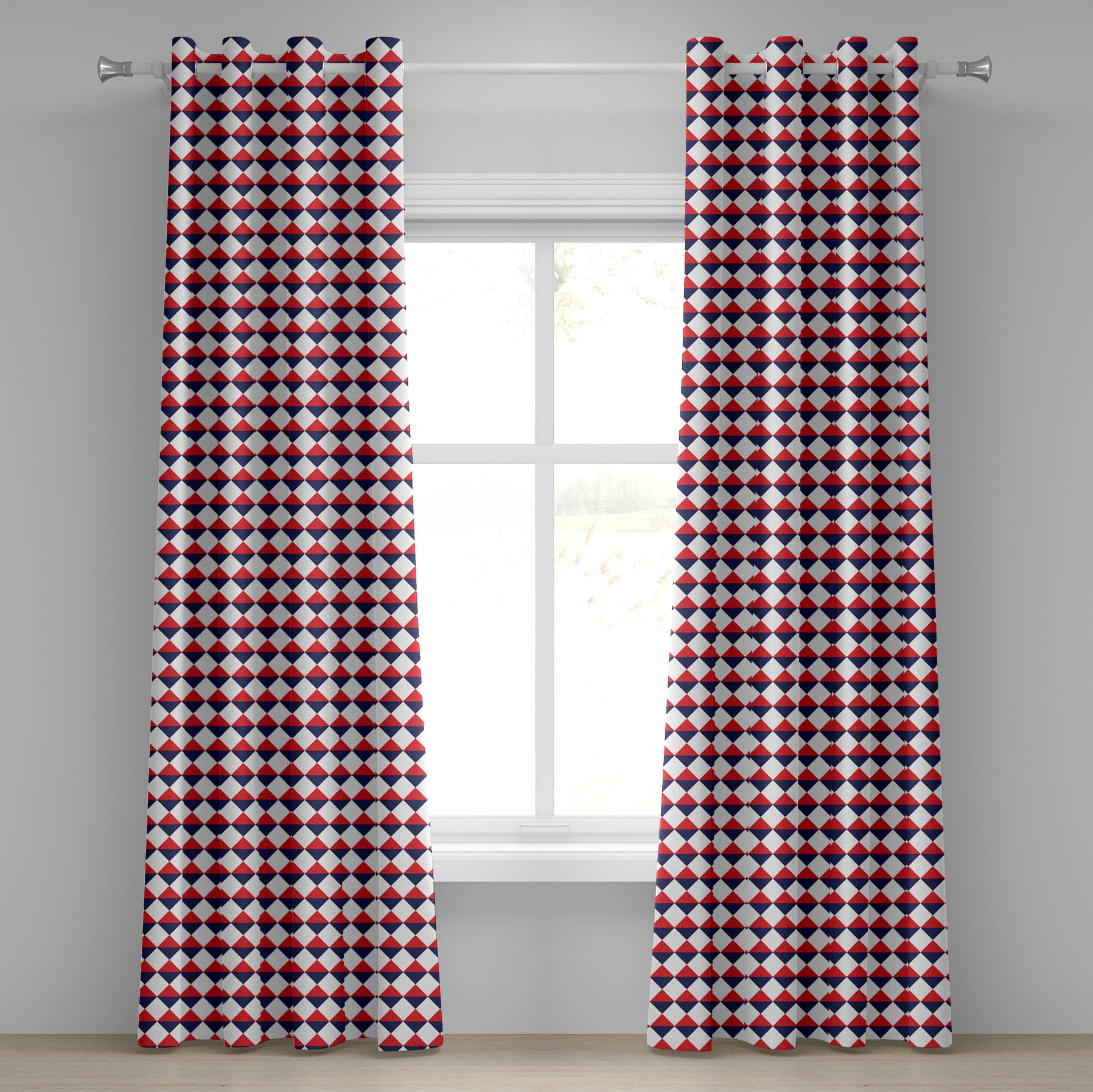 Ambesonne Americana Grommet Curtain, Red Half Triangles, 50" x 72", Red ...