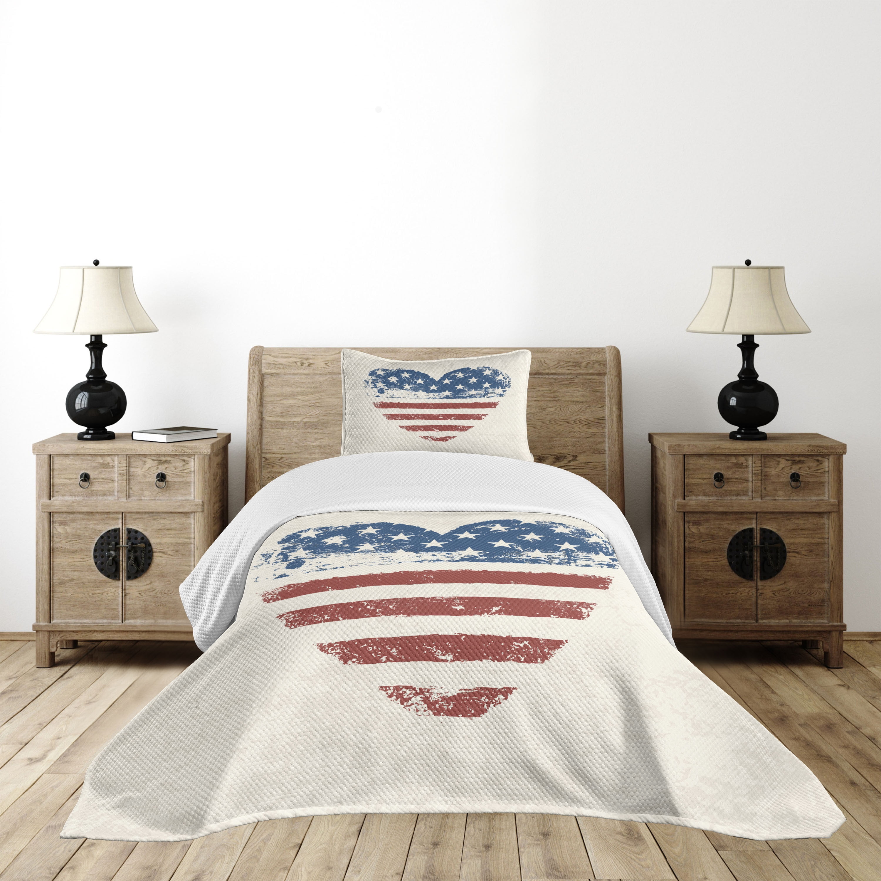 Ambesonne Americana Quilted Bedspread Set 2 Pcs, Patriotic Flag USA ...