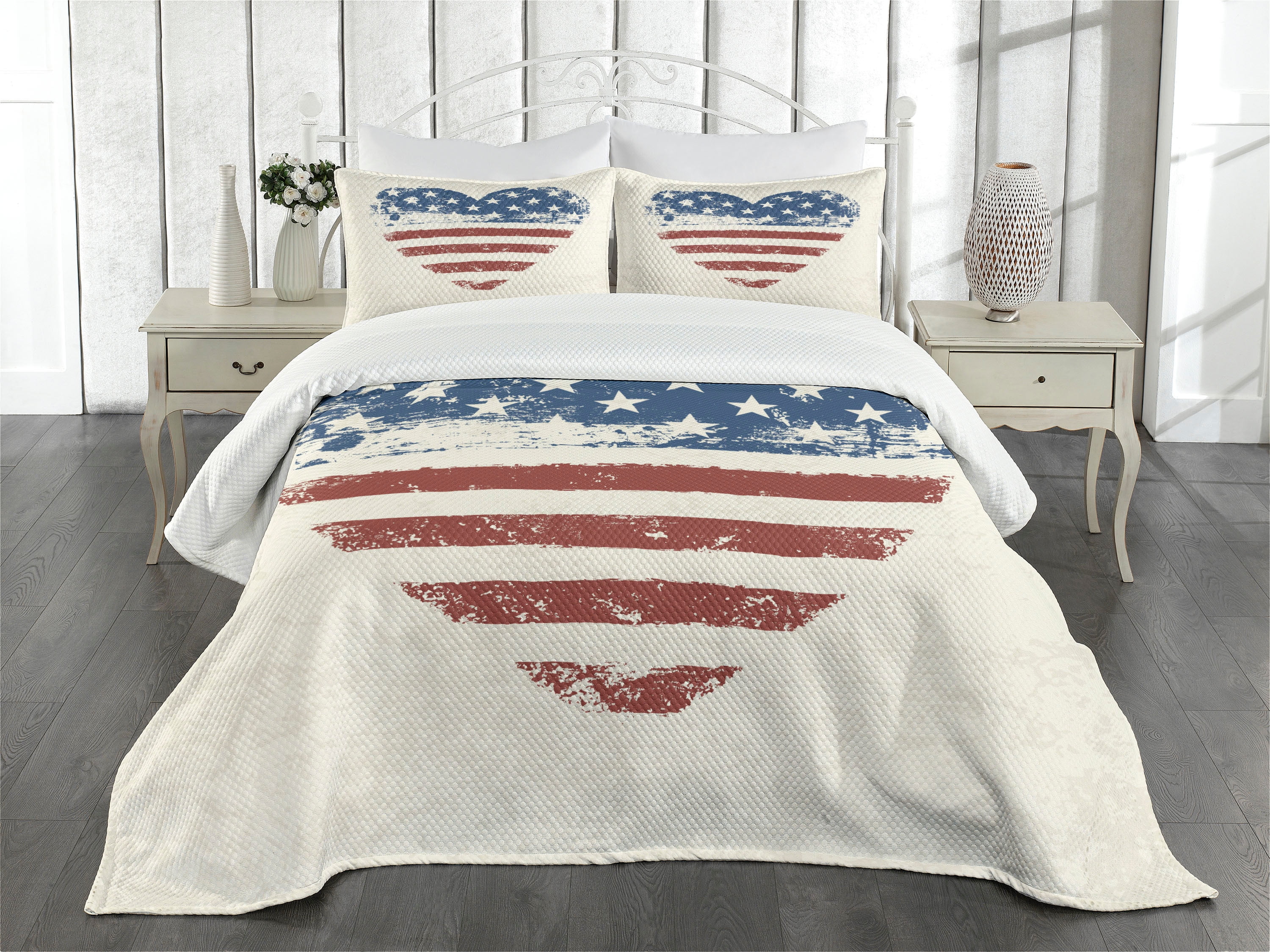 Ambesonne Americana Quilted Bedspread Set 3 Pcs, Patriotic Flag USA ...