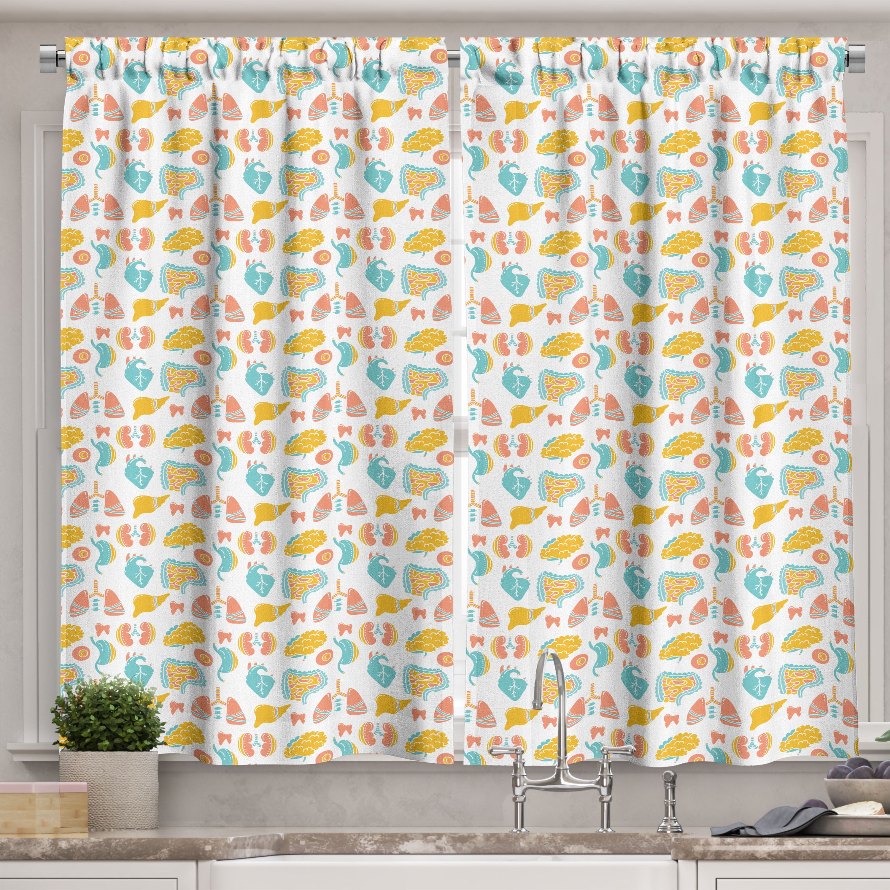 Ambesonne Anatomy Kitchen Curtains, Internal Organs Drawings, 55"x45 ...