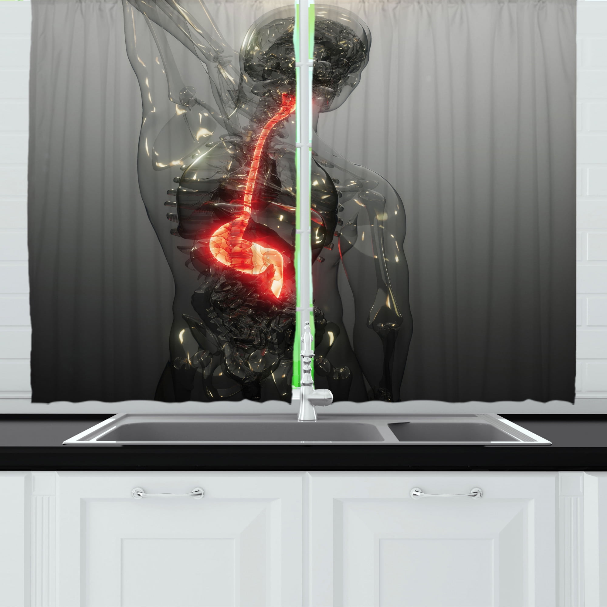 Ambesonne Anatomy Kitchen Curtains, X-ray Human Body Stomach, 55"x45 ...