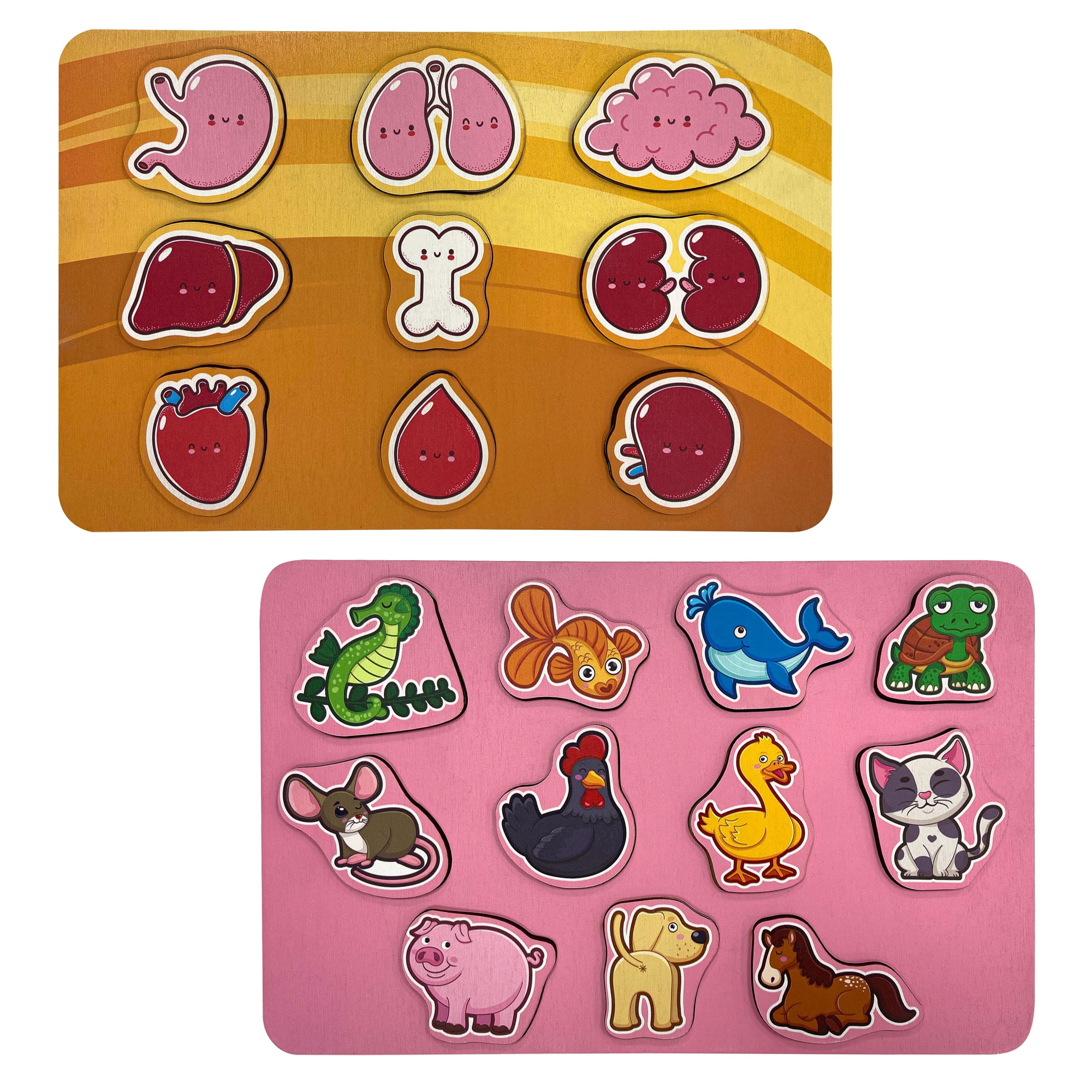Ambesonne Anatomy and Animals Wooden Puzzle Set of 2 Chunky Pieces ...