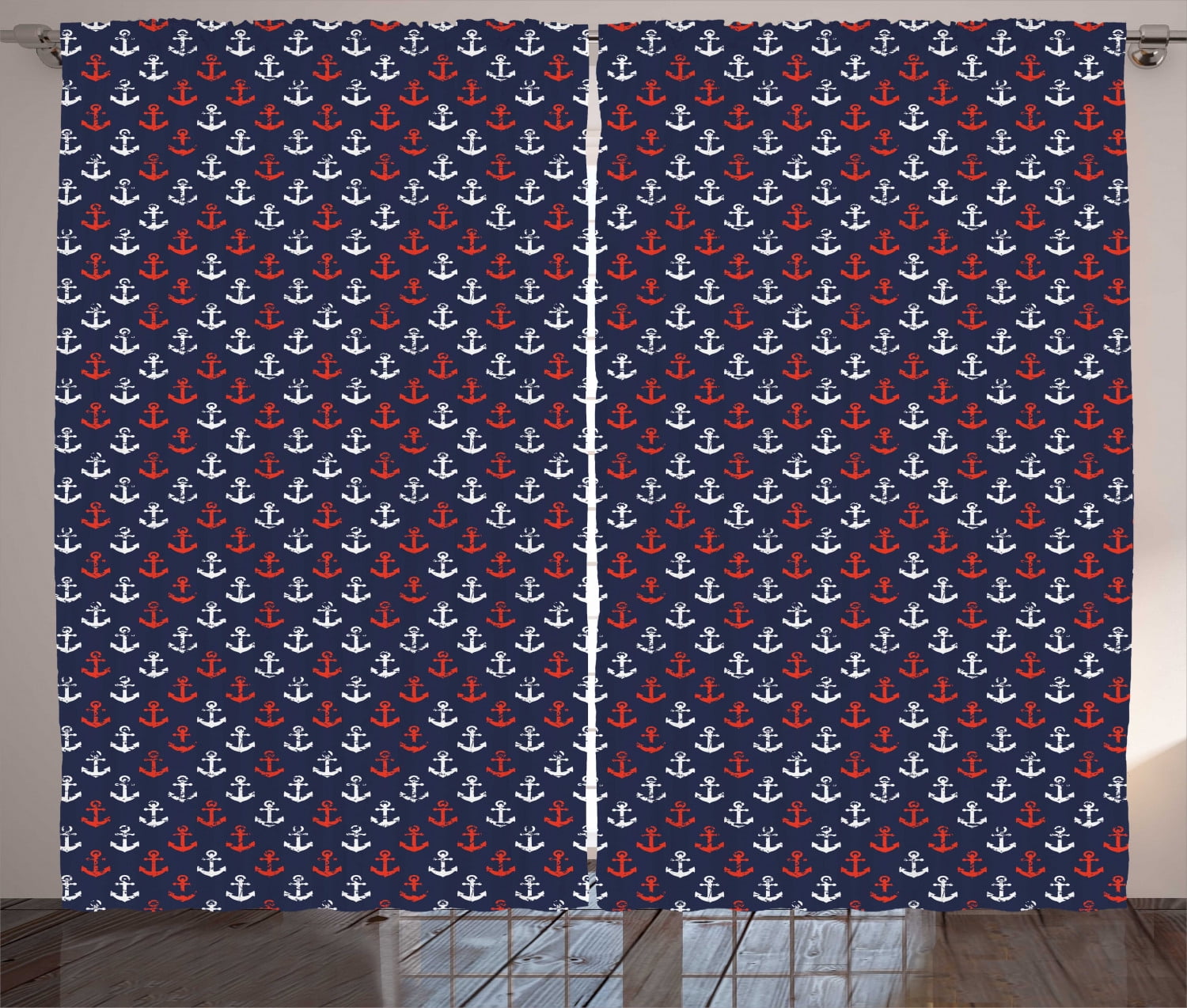 Ambesonne Anchor Curtains 2 Panel Set, Abstract Sea Grunge Worn, 108" x ...