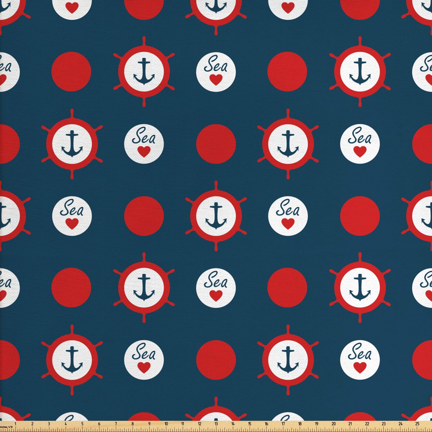 Ambesonne Anchor Fabric by the Yard Upholstery, Marine Ship Helm Design ...
